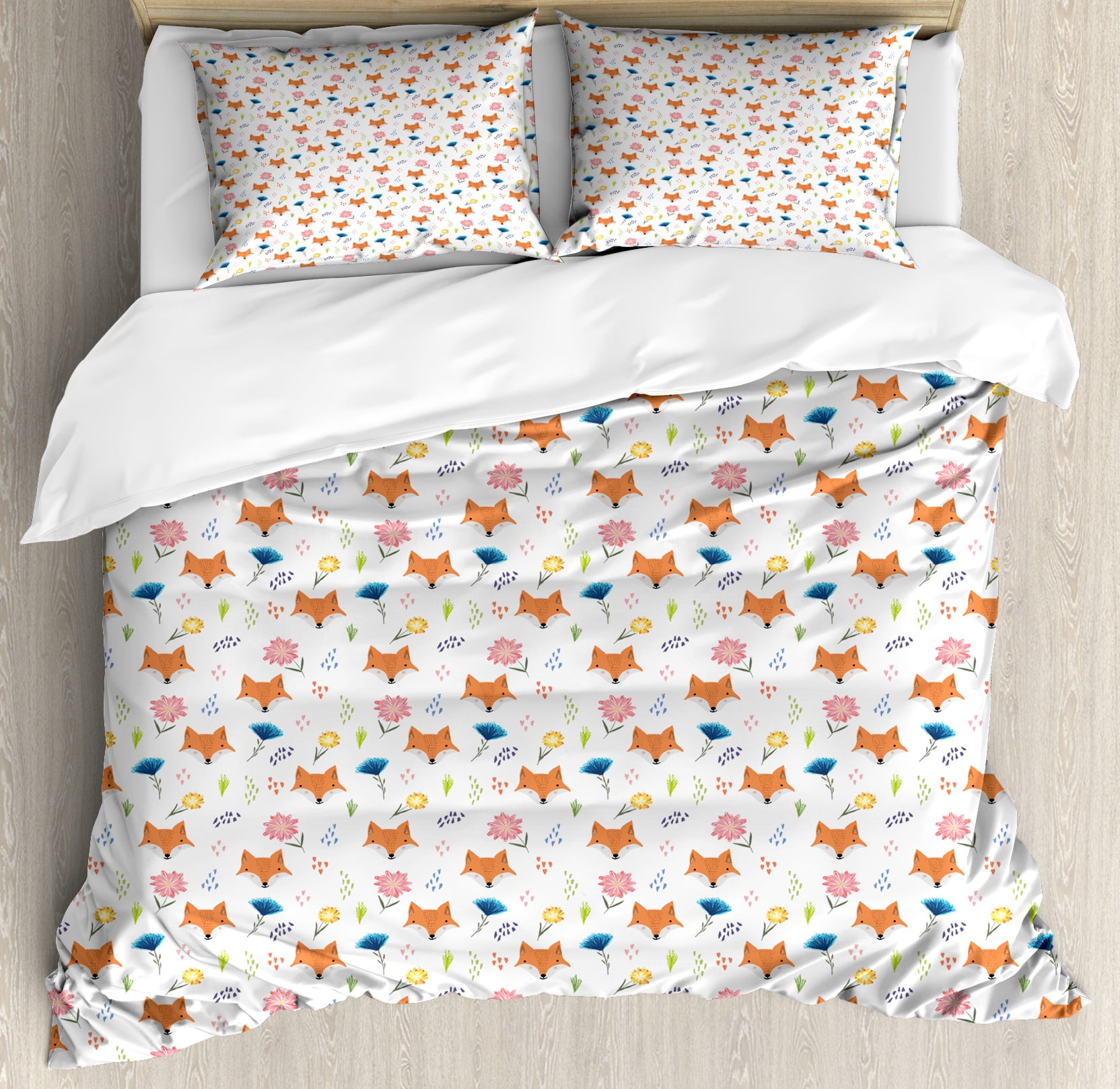 Fox Duvet Cover Set, Repetitive Pattern with Animal Head Hearts and ...