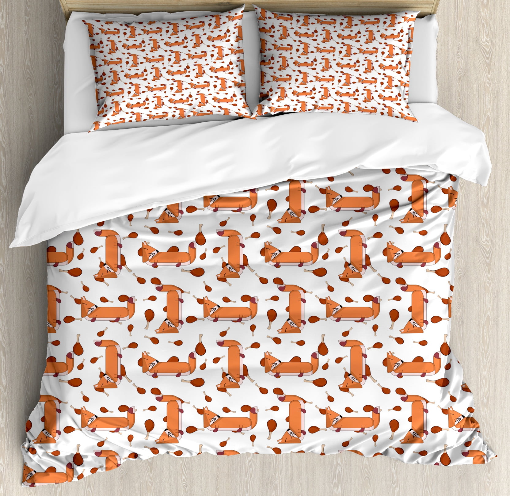 Fox Duvet Cover Set, Repetitive Pattern of Cartoon Design Wild Animal ...