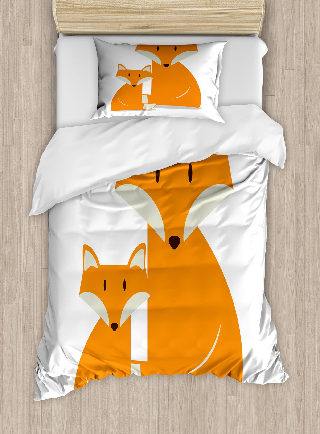 Fox Duvet Cover Set, Simple Graphic with Wild Mammal Animal Mother and ...