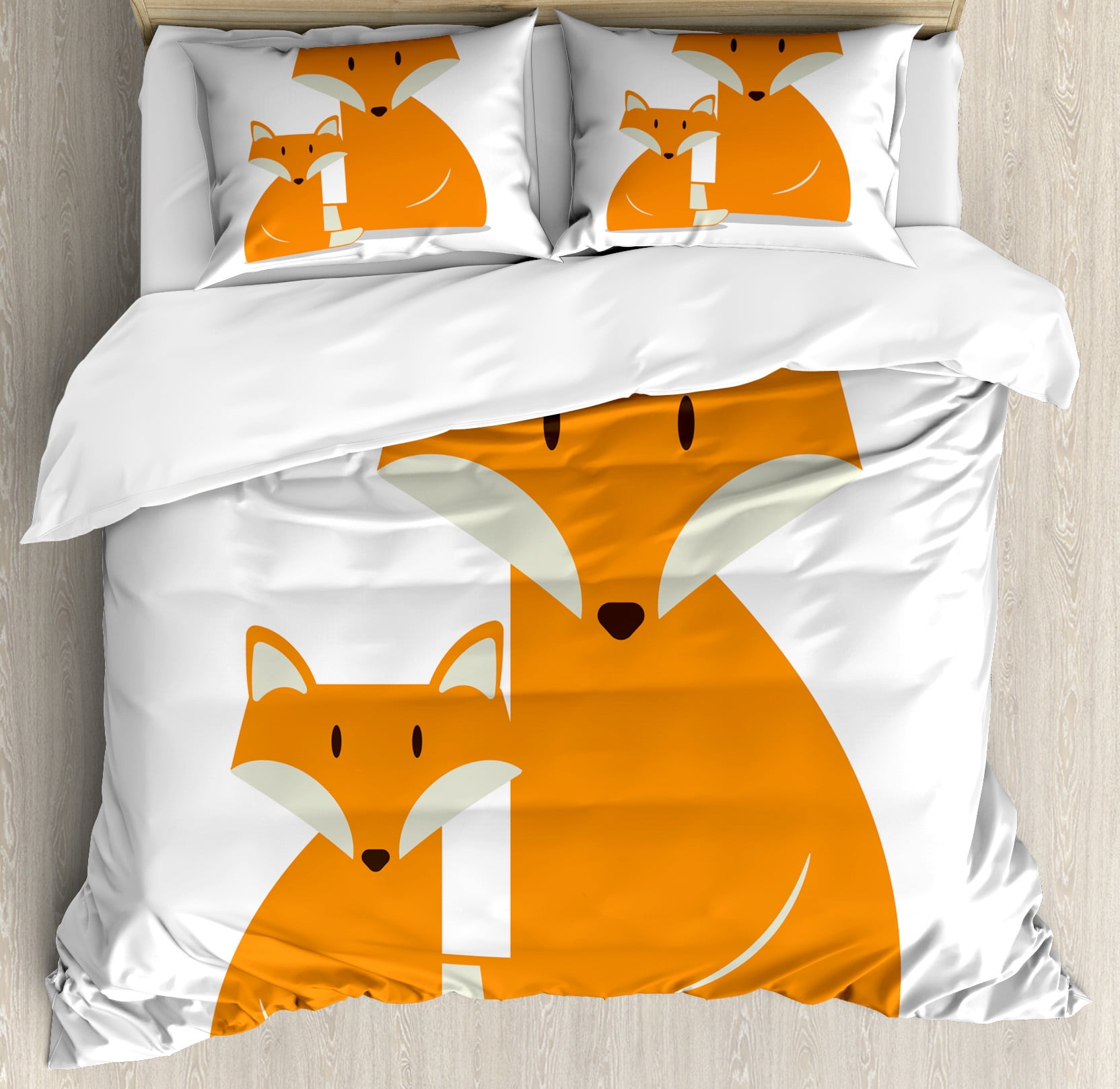 Fox Duvet Cover Set, Simple Graphic with Wild Mammal Animal Mother and ...