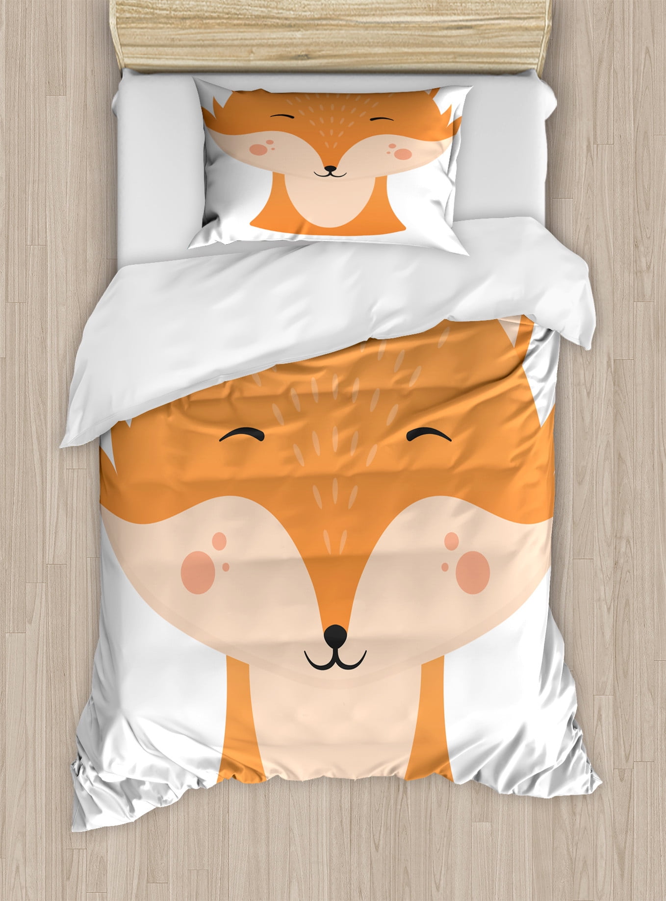 Fox Duvet Cover Set, Simplistic Funny Illustration of Smiling Happy ...