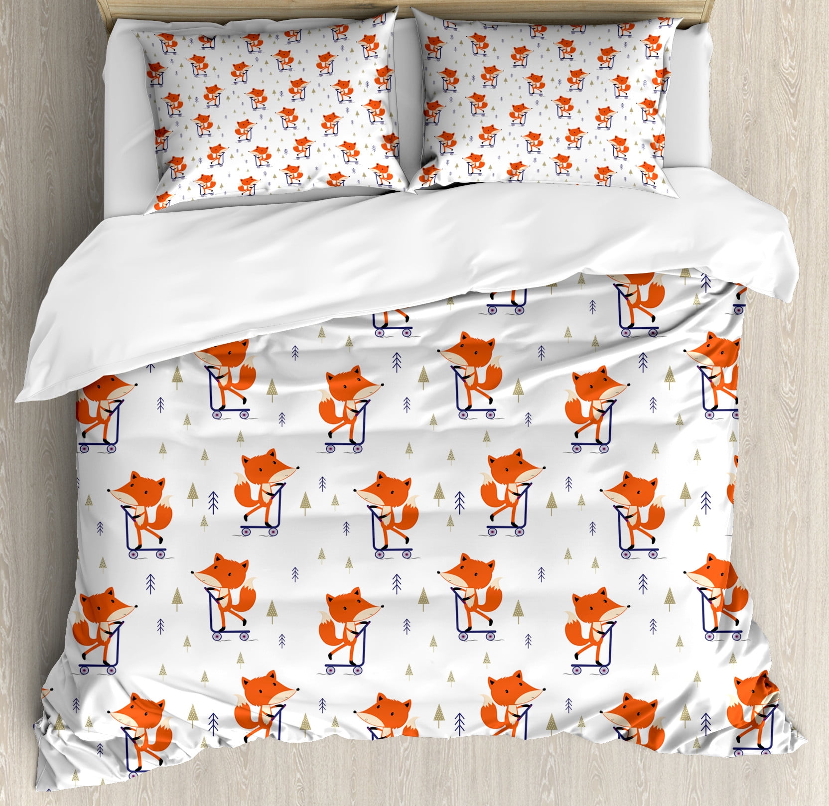 Fox Duvet Cover Set, Wild Animal Character with Scooter Little ...