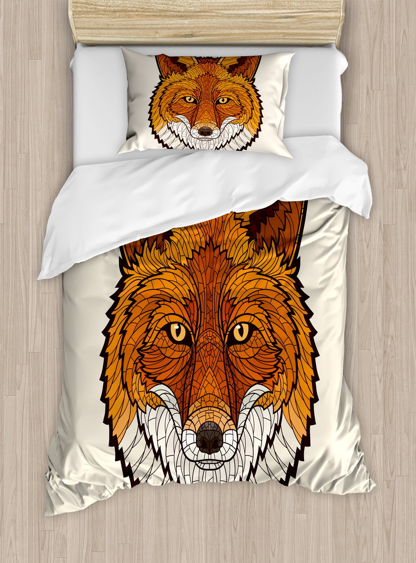Fox Duvet Cover Set, Wild Fox Portrait in Mosaic Inspired Style Furry ...