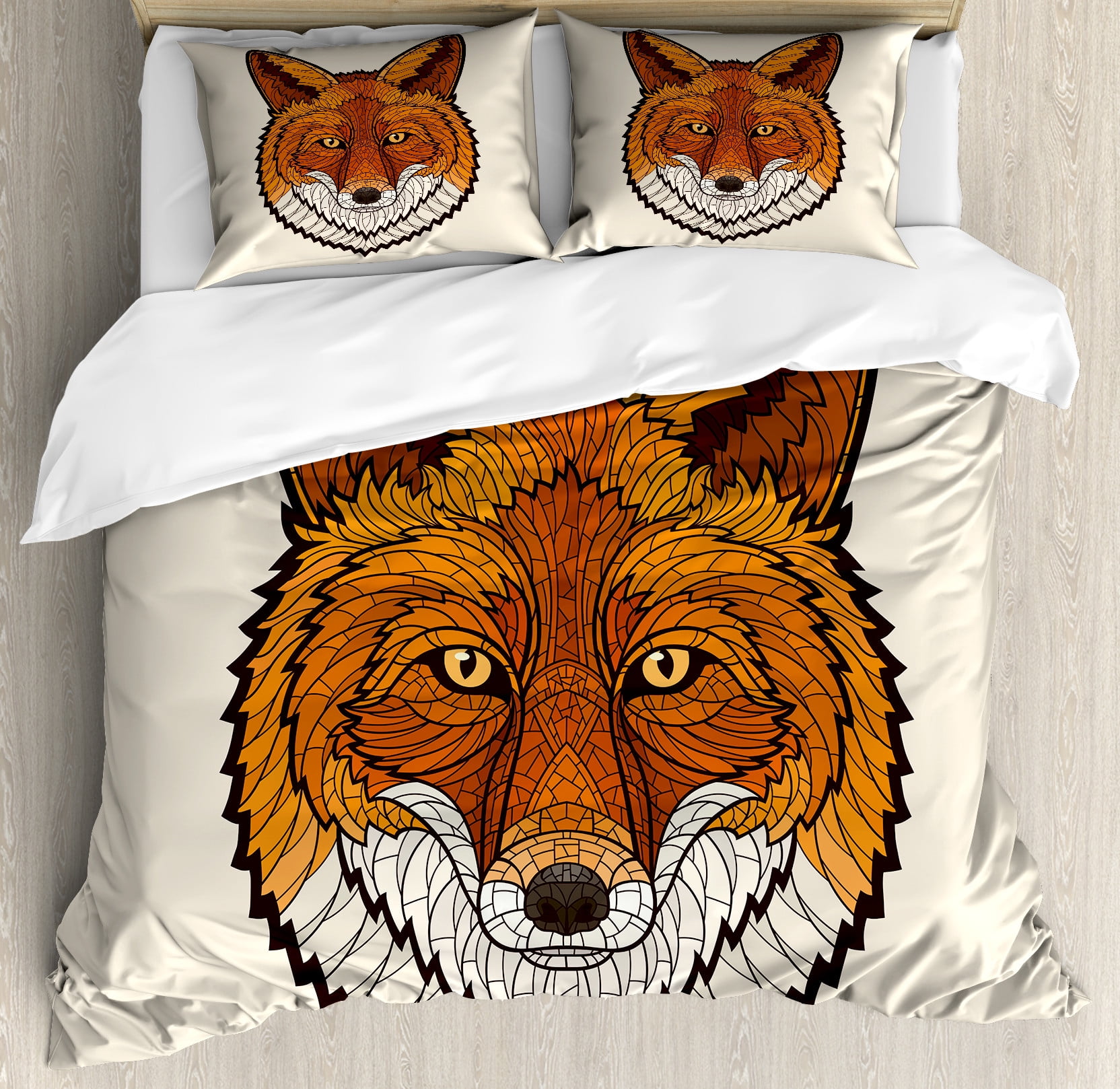 Fox Duvet Cover Set, Wild Fox Portrait in Mosaic Inspired Style Furry ...
