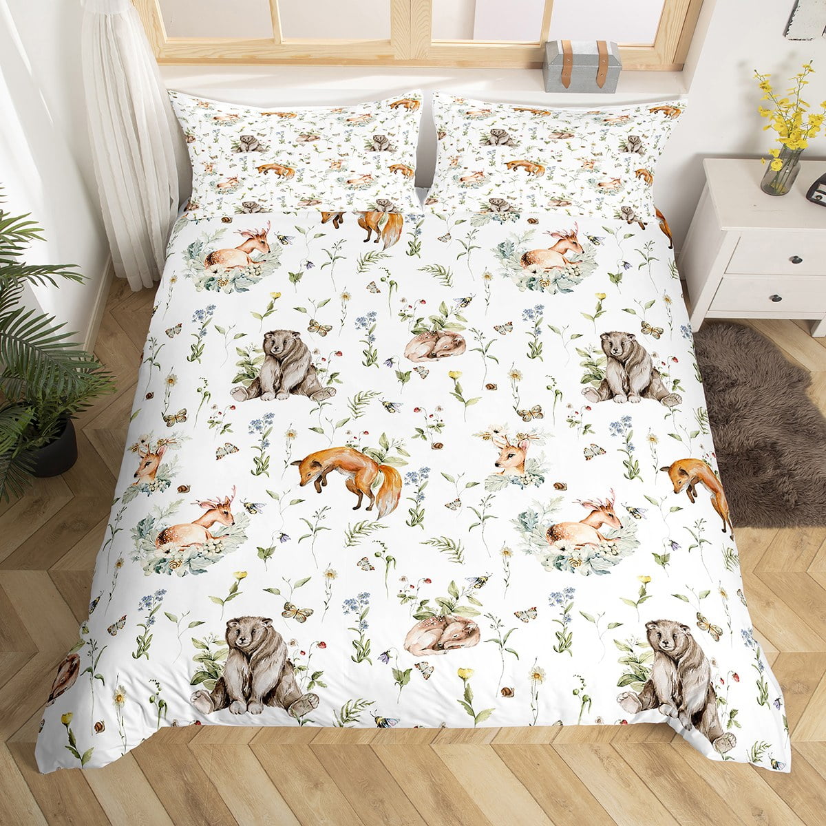 Fox Duvet Cover Woodland Animals Bear Elk Deer King Bedding Set for ...