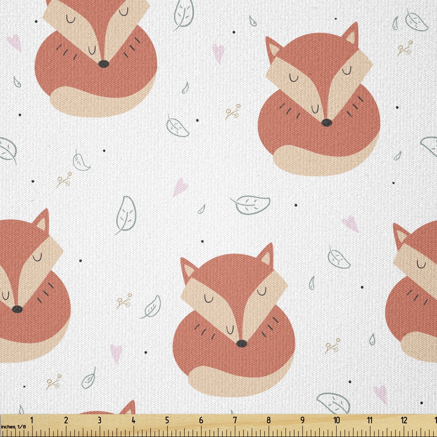 Fox Fabric by The Yard, Sleeping Animals Pattern on Heats and Leaves ...