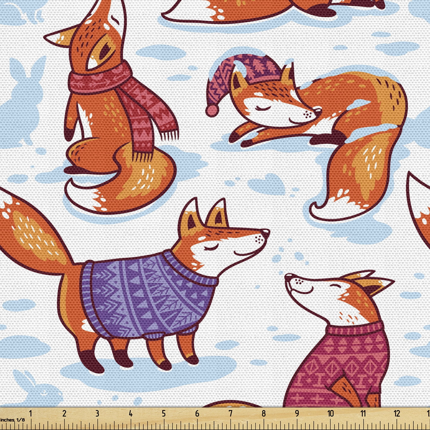 Ambesonne Fox Fabric by the Yard Upholstery, Animals in Winter Sweaters ...