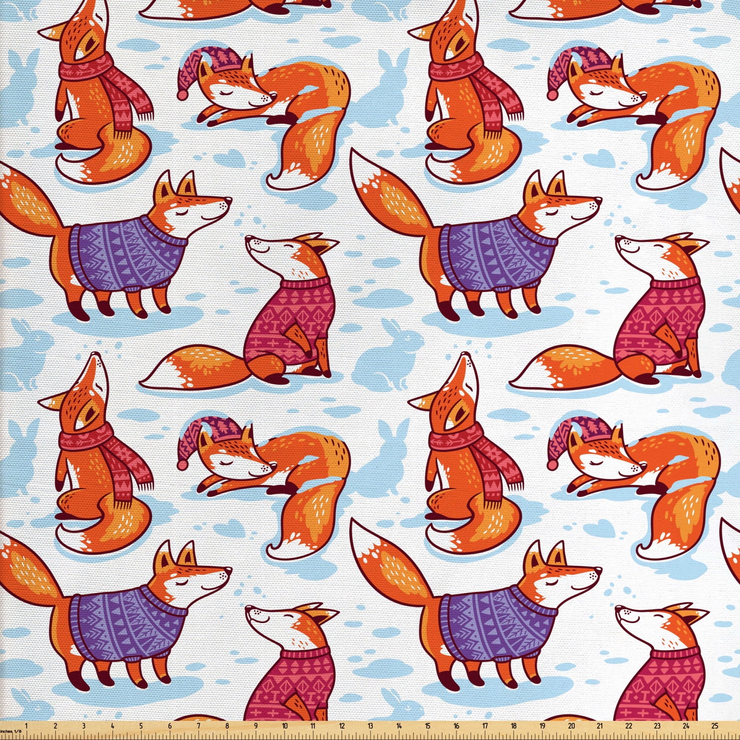 Ambesonne Fox Fabric by the Yard Upholstery, Animals in Winter Sweaters ...