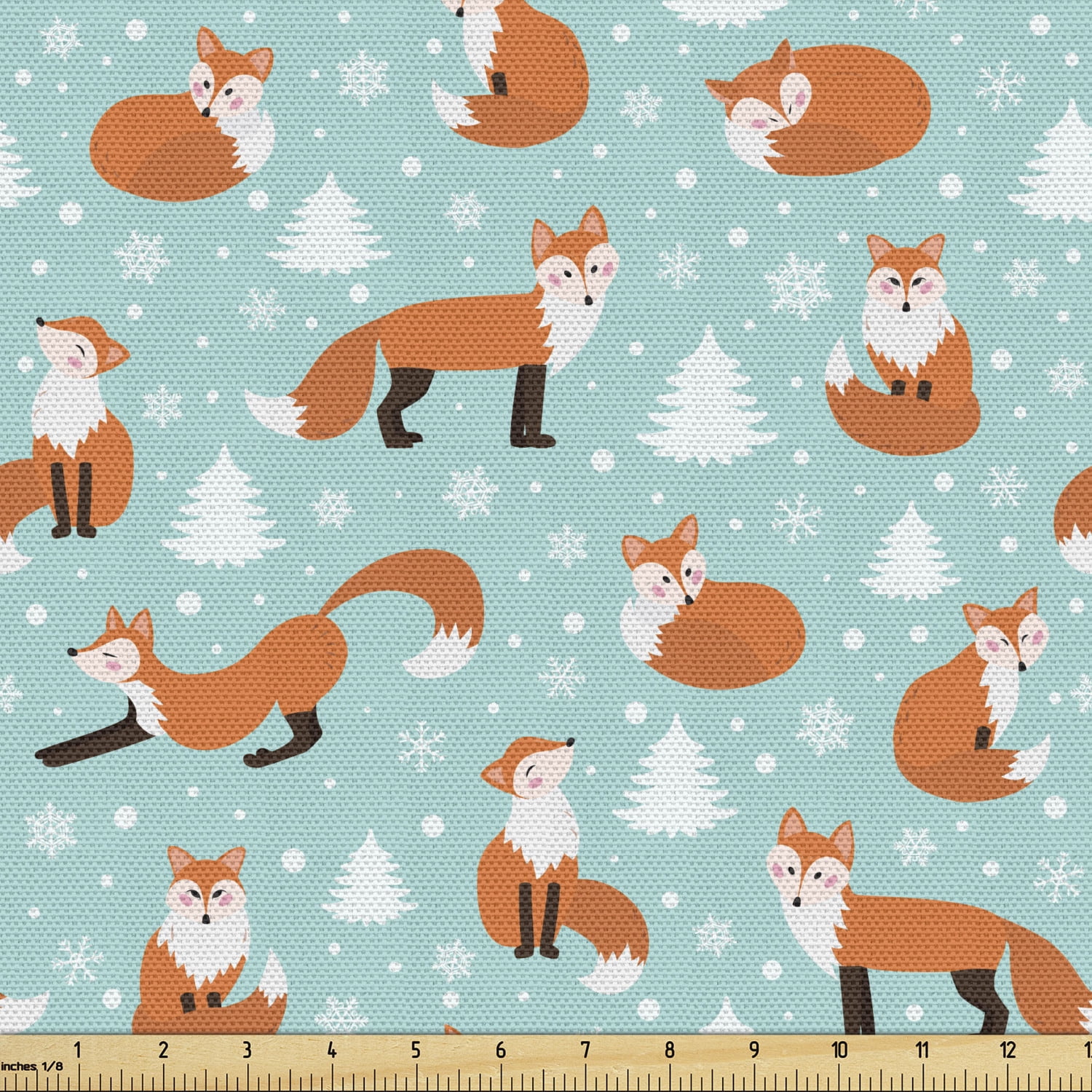 Ambesonne Fox Fabric by the Yard Upholstery, Wild Animal in Winter, 2 ...