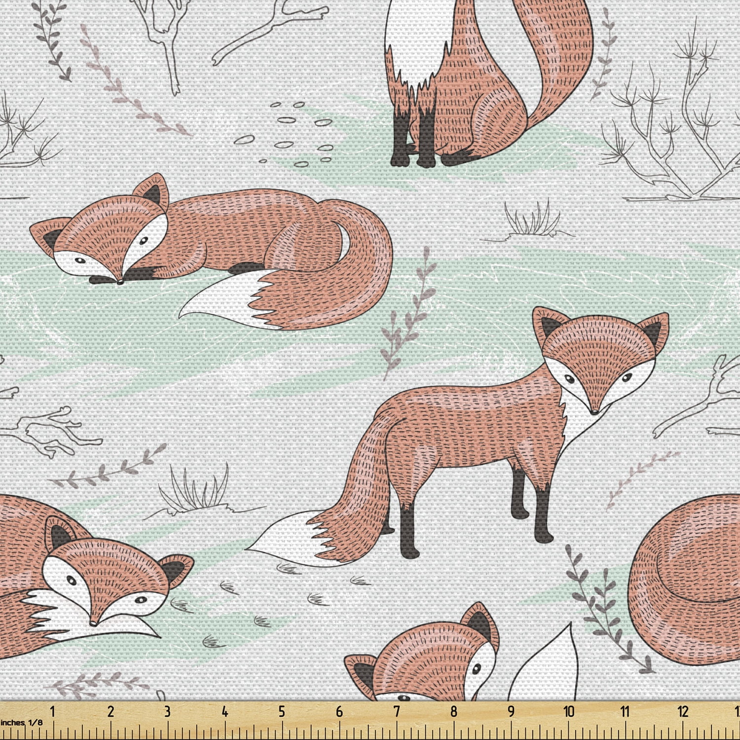 Ambesonne Fox Fabric by the Yard Upholstery, Wild Forest Animals Polka ...