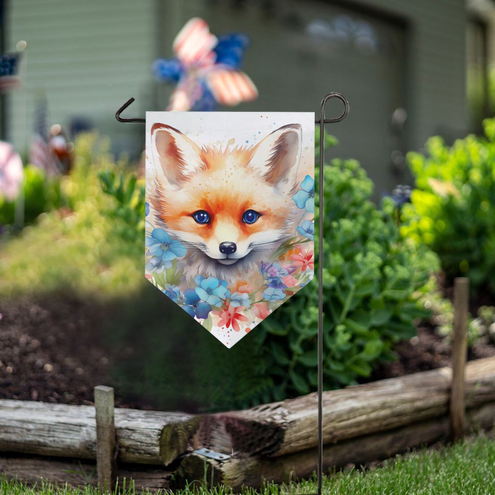 Fox Face Flowers Floral Garden Flag 18" x 12.5" Double Sided Yard Lawn ...