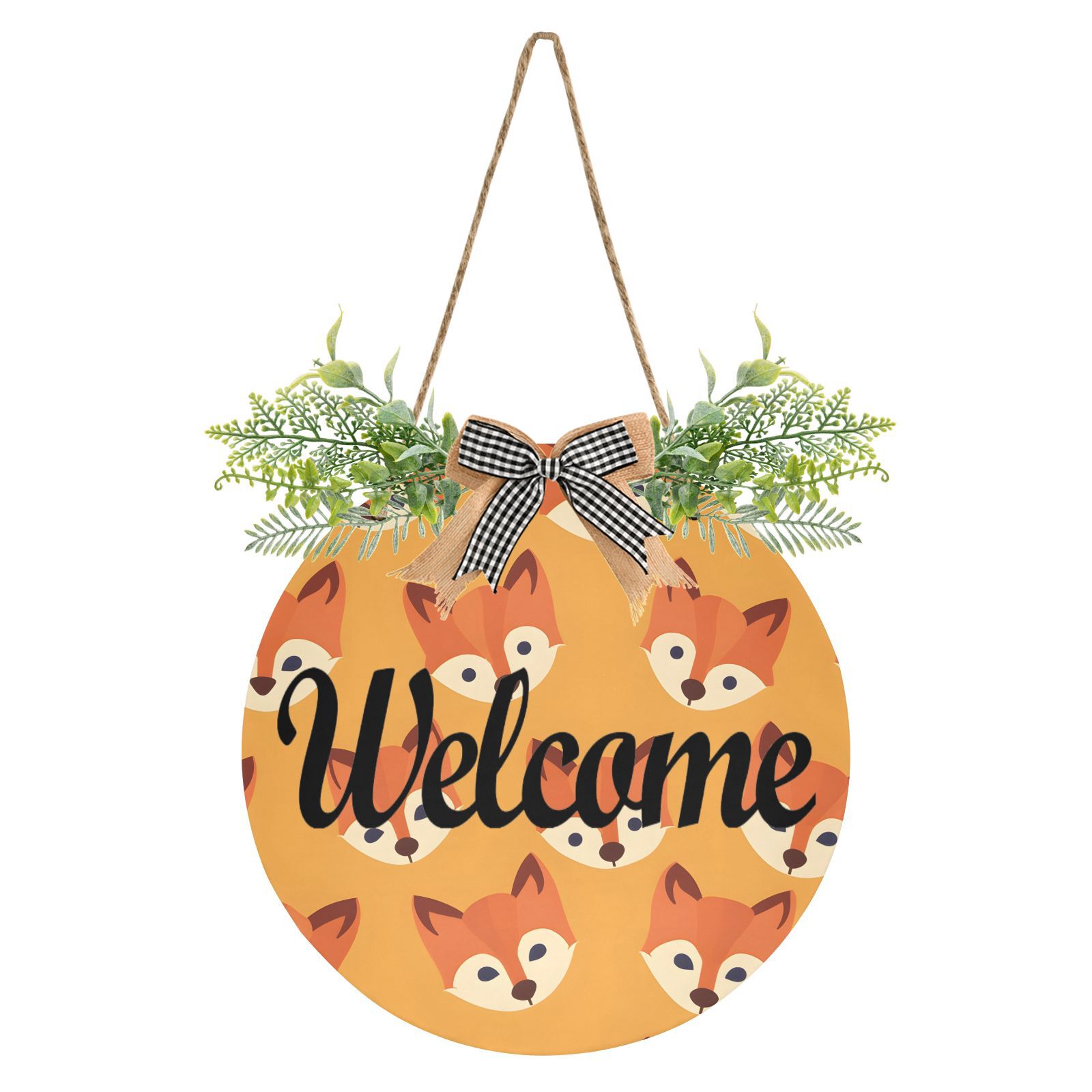 Fox Face Orange Welcome Sign for Front Door Wreath Door Sign for ...