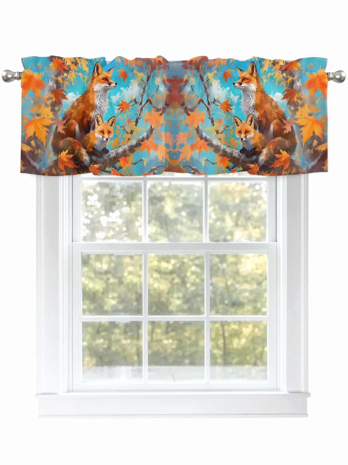 Fox Fall Maple Tree Curtain Valances for Windows, Cute Wild Animal ...