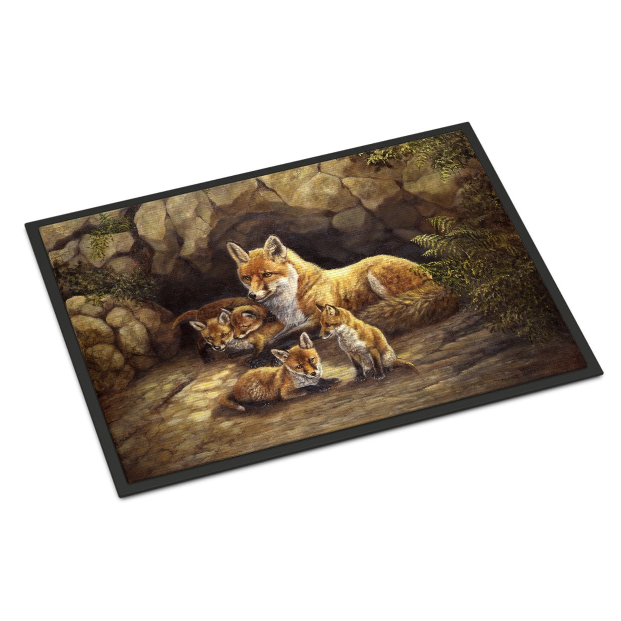 Fox Family Foxes by the Den Doormat 24x36 - Walmart.com