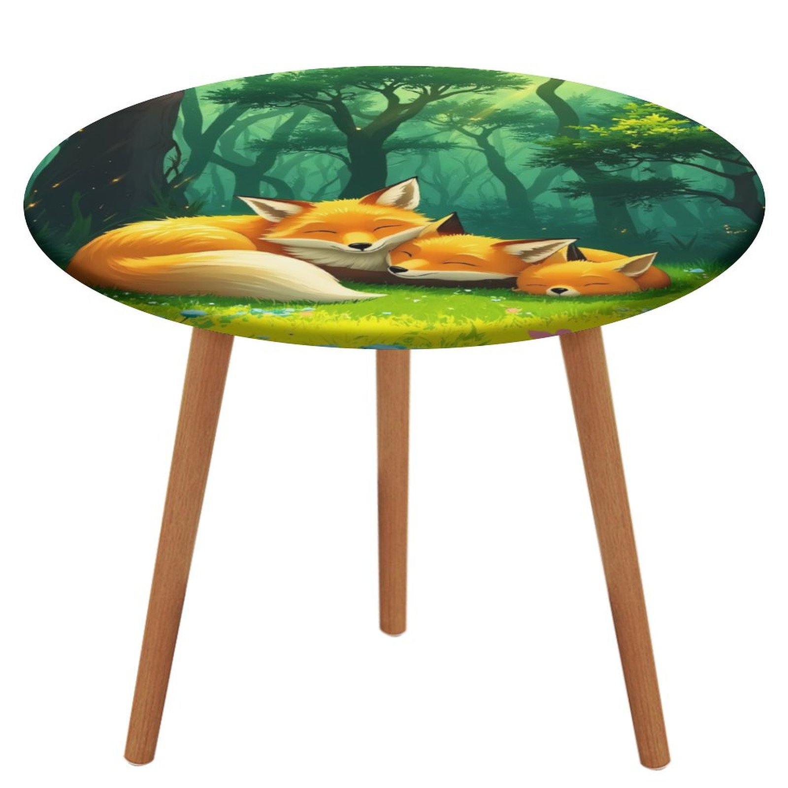 Fox Family Nap in Enchanted Forest Pattern Round Tablecloth Waterproof ...
