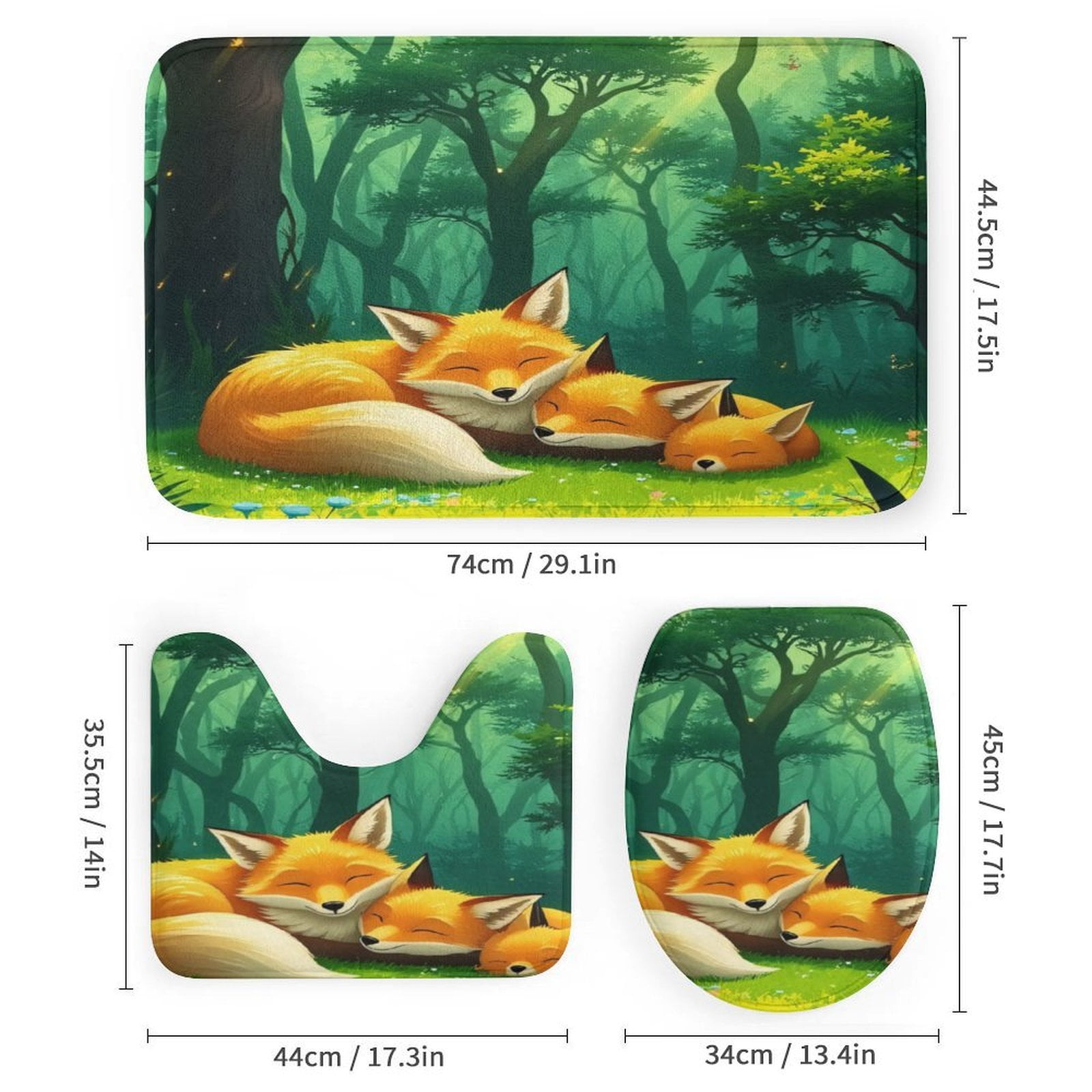 Fox Family Nap in Enchanted Forest Bathroom Mats Sets 3 Piece, Bath Mat ...