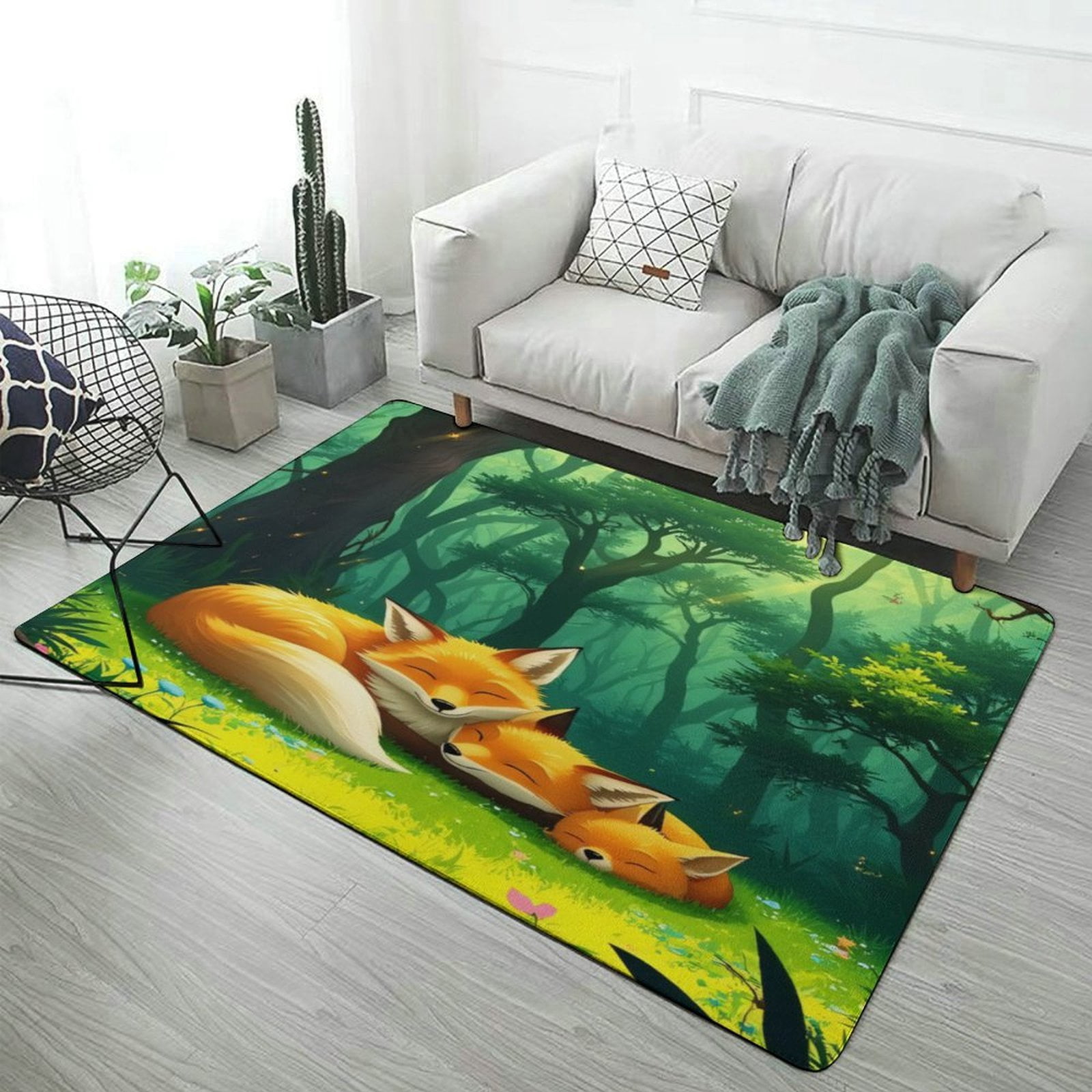 Fox Family Nap in Enchanted Forest Carpet Rug for Home Living Room ...