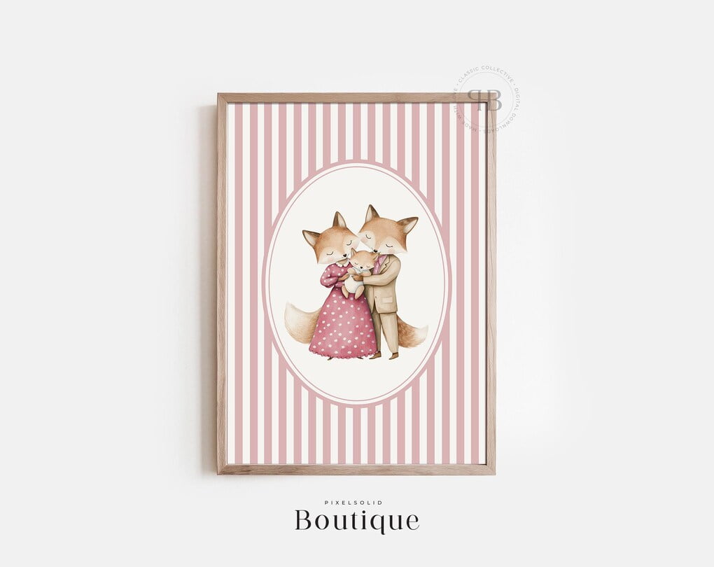 Fox Family Nursery Print Girls Watercolor Woodland Animal Art Baby ...