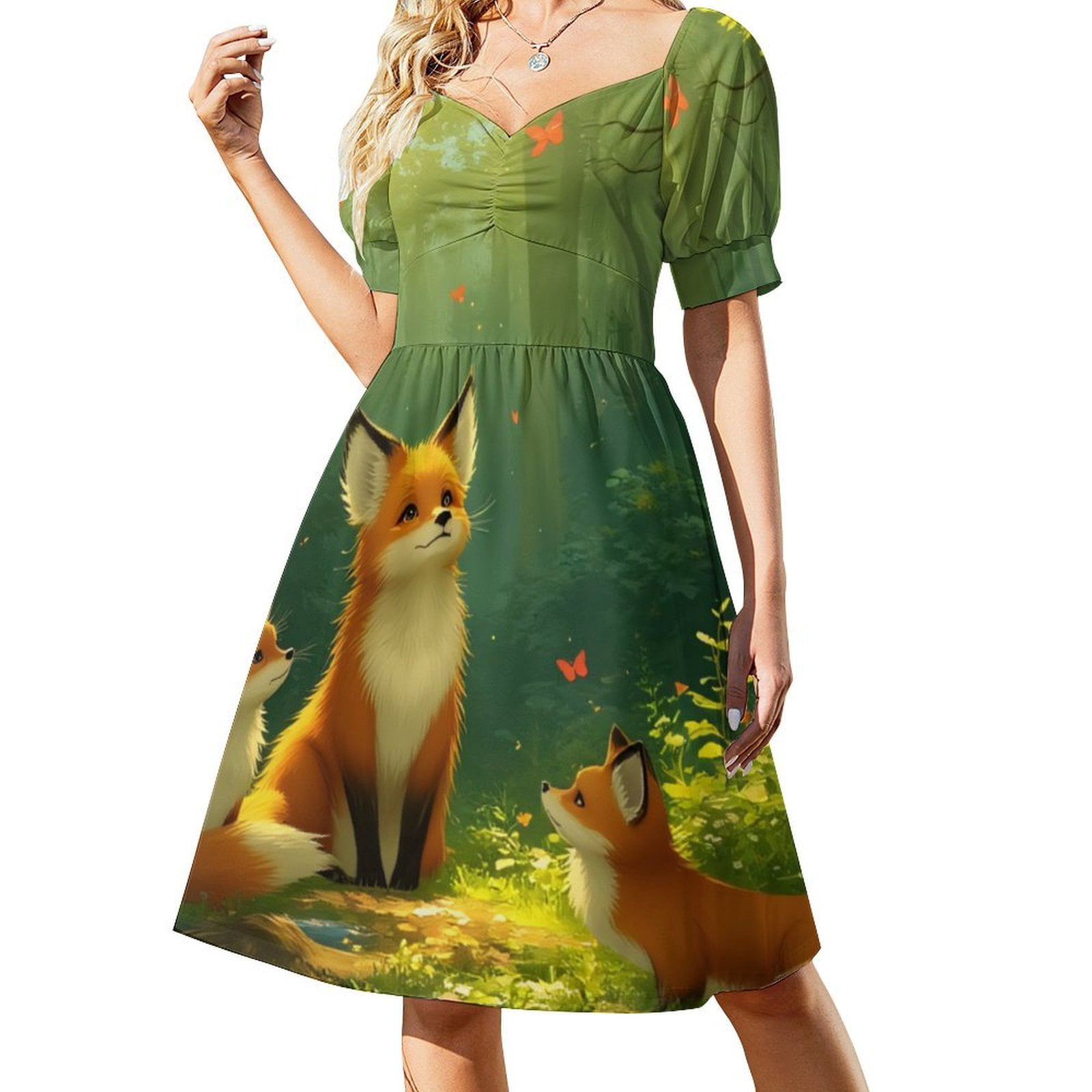 Fox Family in Enchanted Forest Summer Women's Dress 2025 Elegant ...