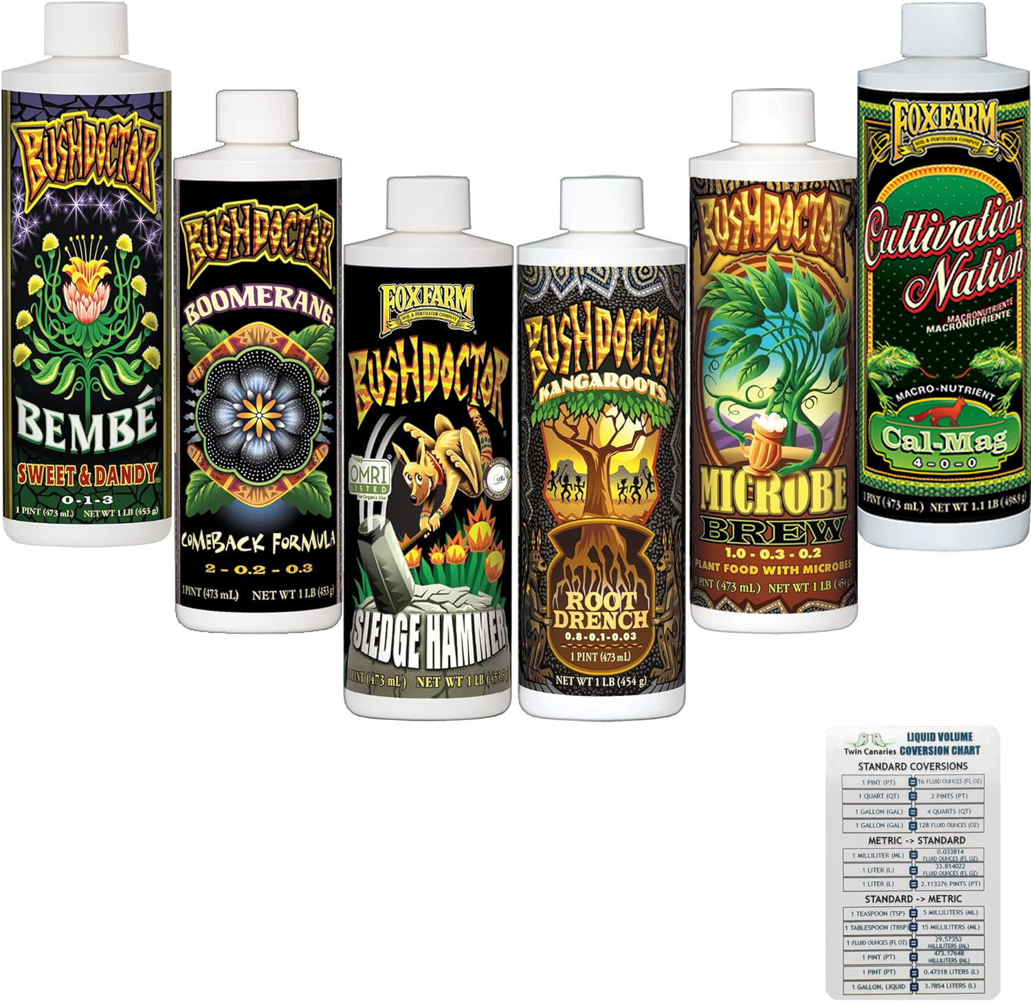 Fox Farm Hydroponics Nutrient Solution (6-16oz Bottles) + Twin Canaries ...