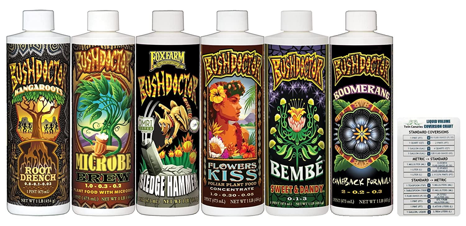 Fox Farm Hydroponics Nutrient Solution (6-16oz Bottles) + Twin Canaries ...