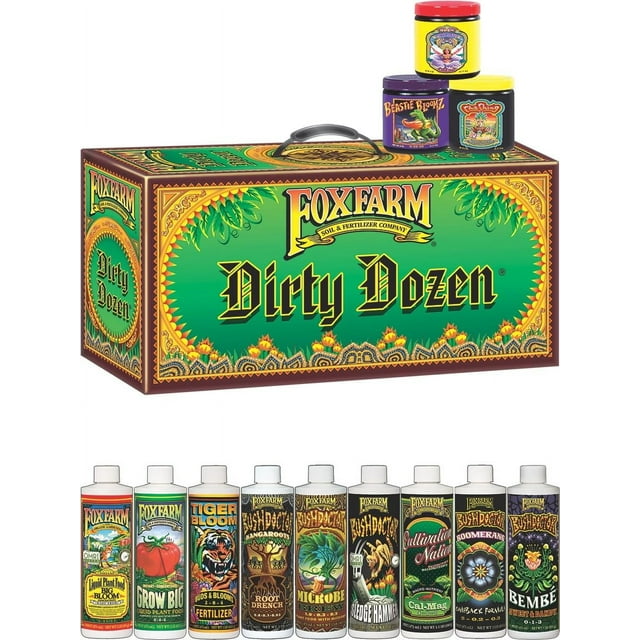 Fox Farm Dirty Dozen Starter Kit - 9-Pack Liquid Nutrients & 3 Soluble ...