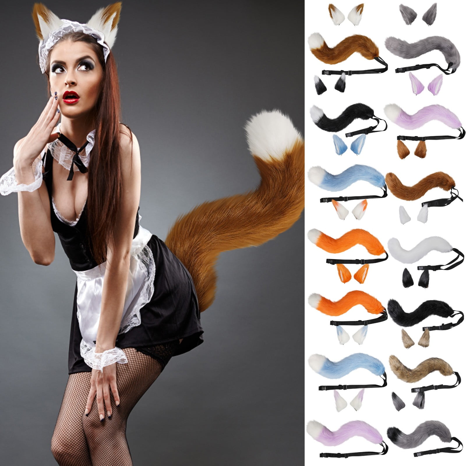 Fox Faux Tail & Ear Cosplay Prop Dress-Up Accessory Decorative Faux Fox ...