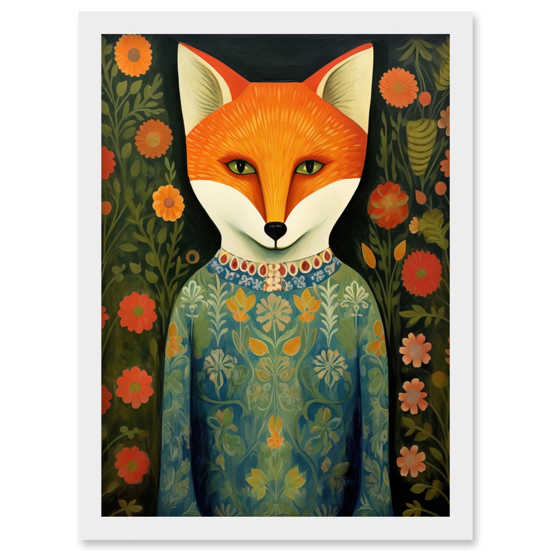 Fox Flaunting Fancy Floral Frock Felicia Flower Field Fun Artwork ...
