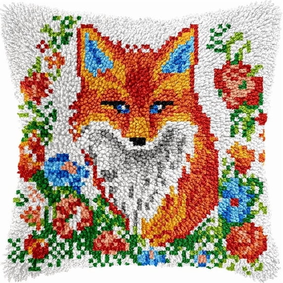 Fox & Flowers Latch Hook Pillows Kits Cushion Pillow Cover with Pattern ...