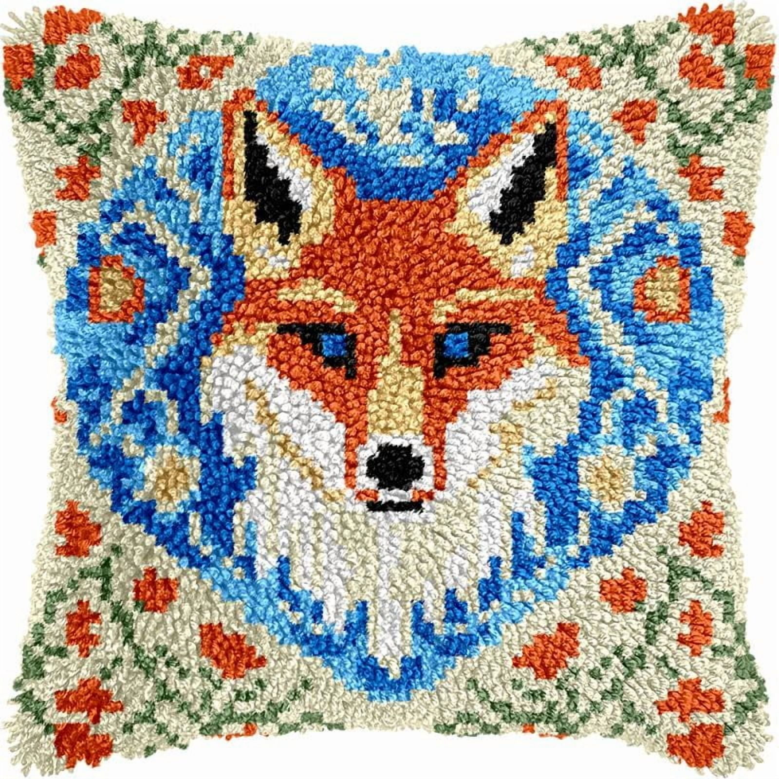 Fox & Flowers Latch Hook Pillows Kits Cushion Pillow Cover with Pattern ...