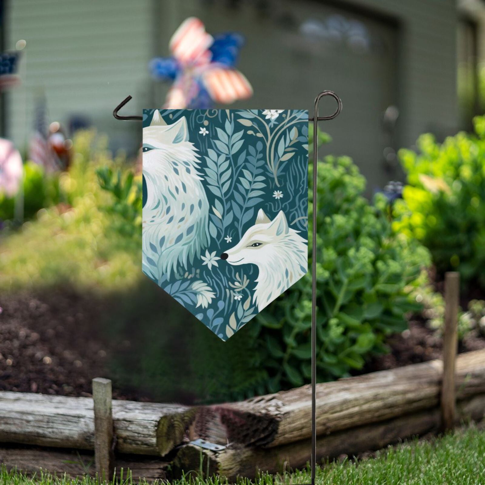 Fox Flowers Leaves Painting Garden Flag 18" x 12.5" Double Sided Yard ...