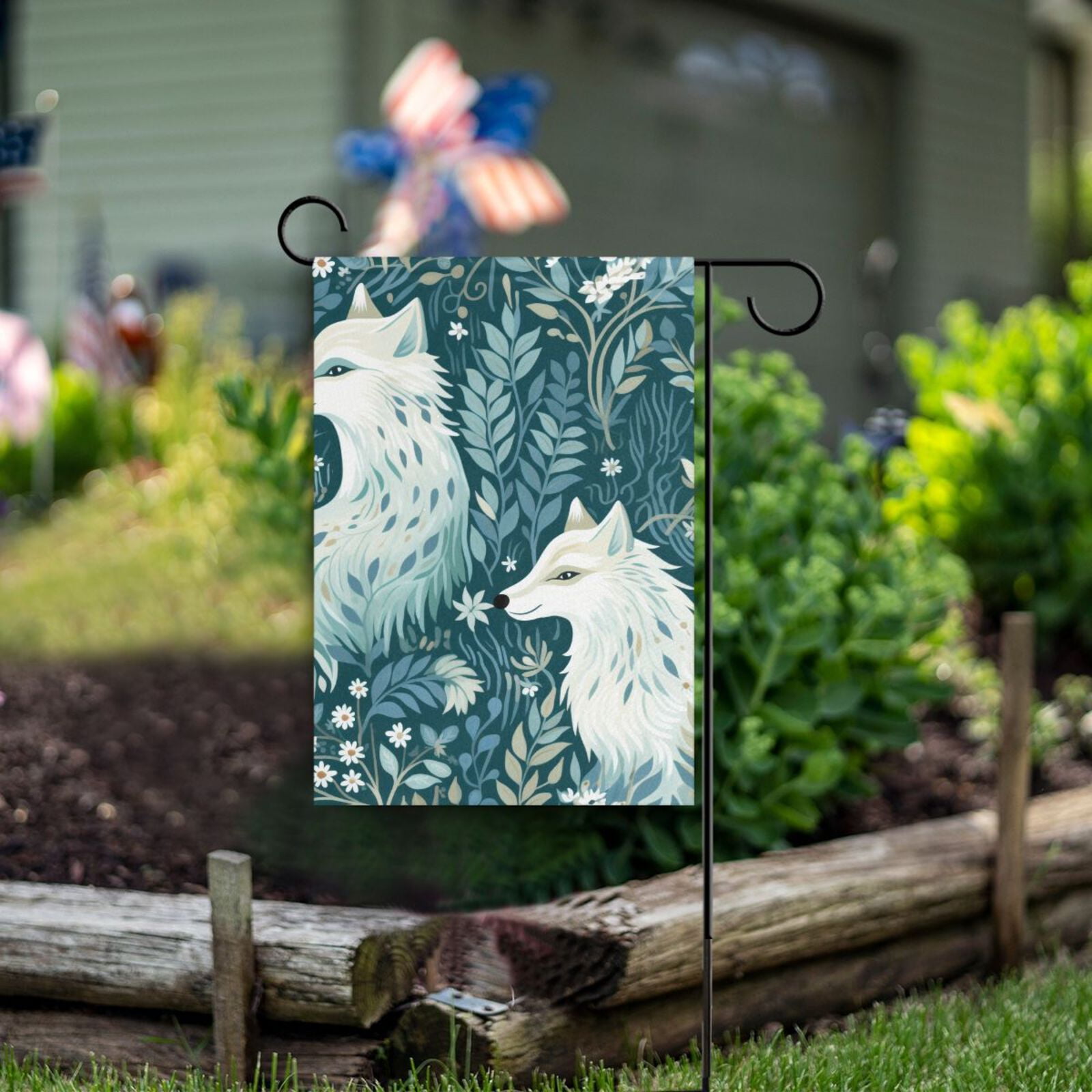 Fox Flowers Leaves Painting Garden Flag Double Sided Outdoor Banners ...