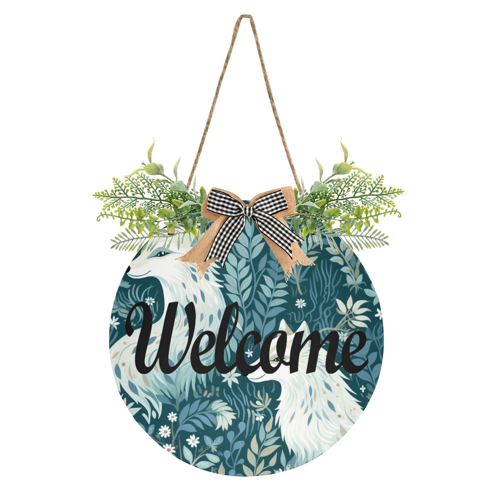 Fox Flowers Leaves Painting Welcome Sign for Front Door Wreath Door ...