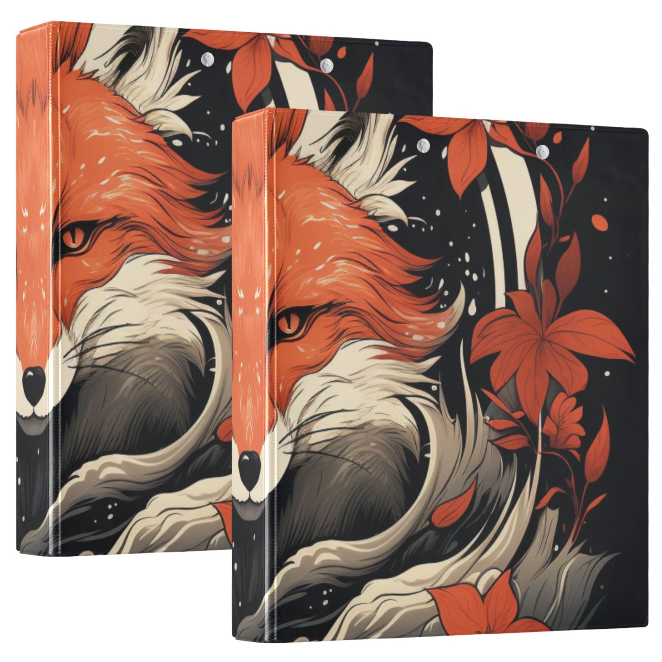 Fox Flowers Leaves Waves Floral 3 Ring Binders 1.5 inch Hardcover File ...