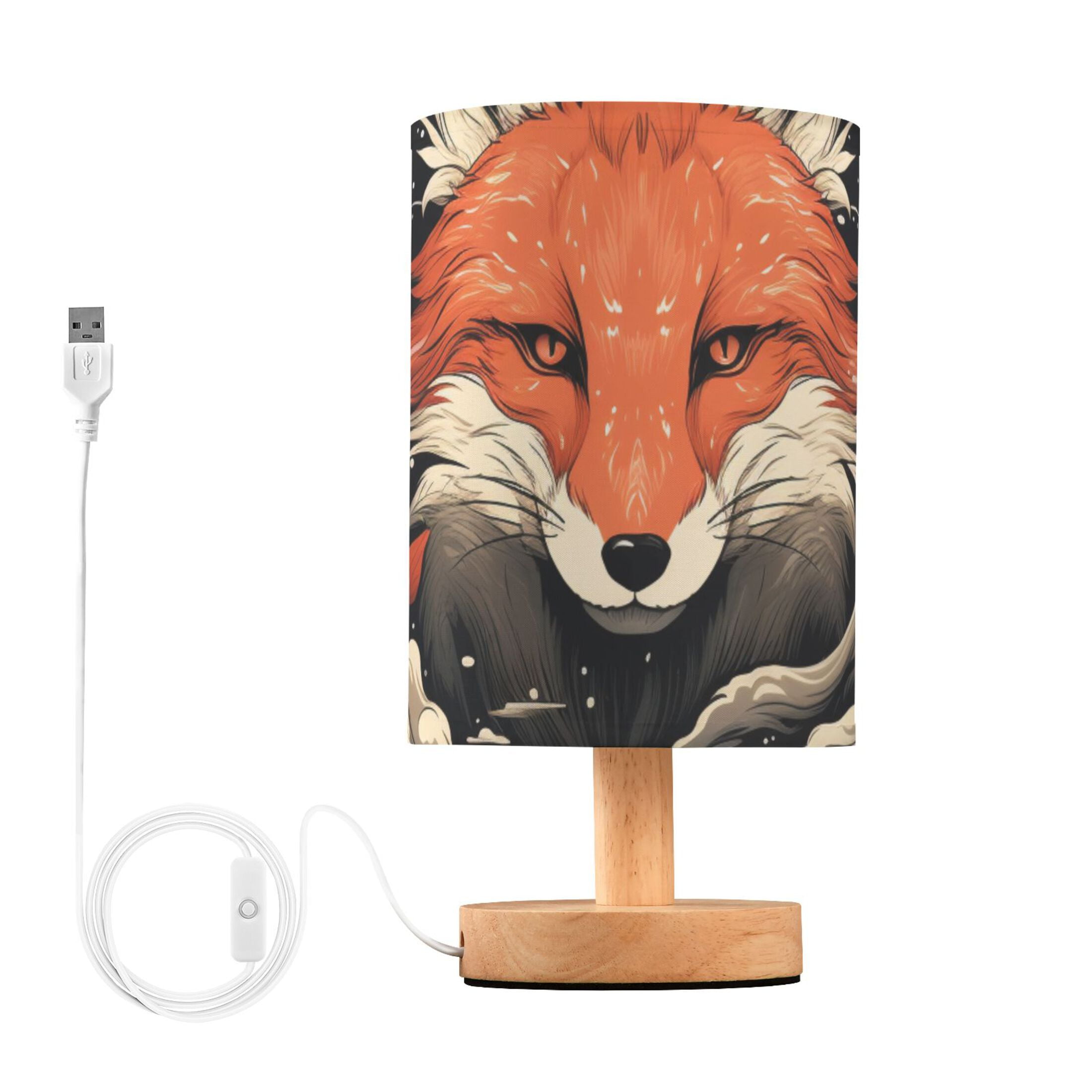 Fox Flowers Leaves Waves Floral Table Lamp USB Bedside Desk Nightstand ...