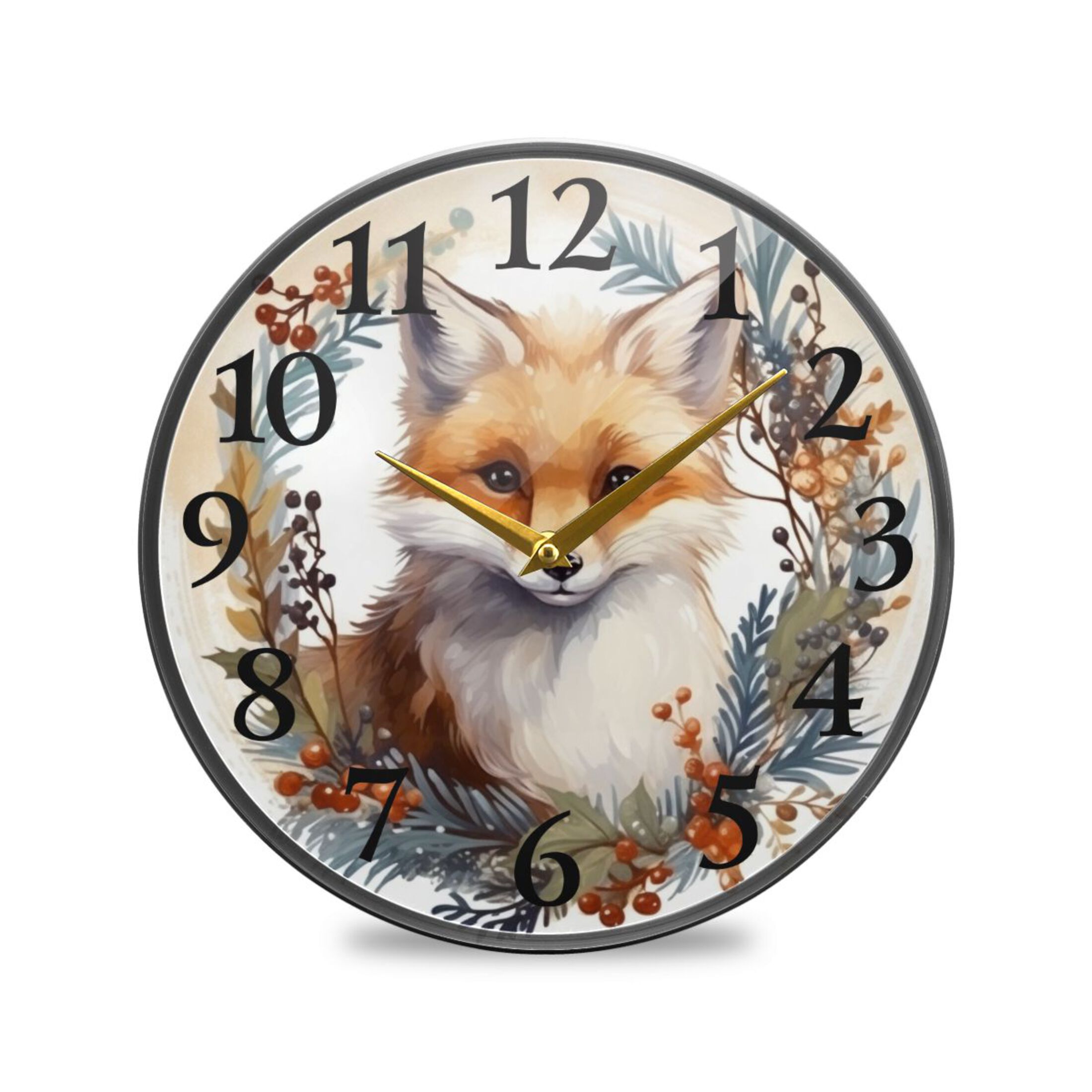Fox Flowers Wall Clocks Battery Operated 9.5 Inch Round Clock Acrylic ...