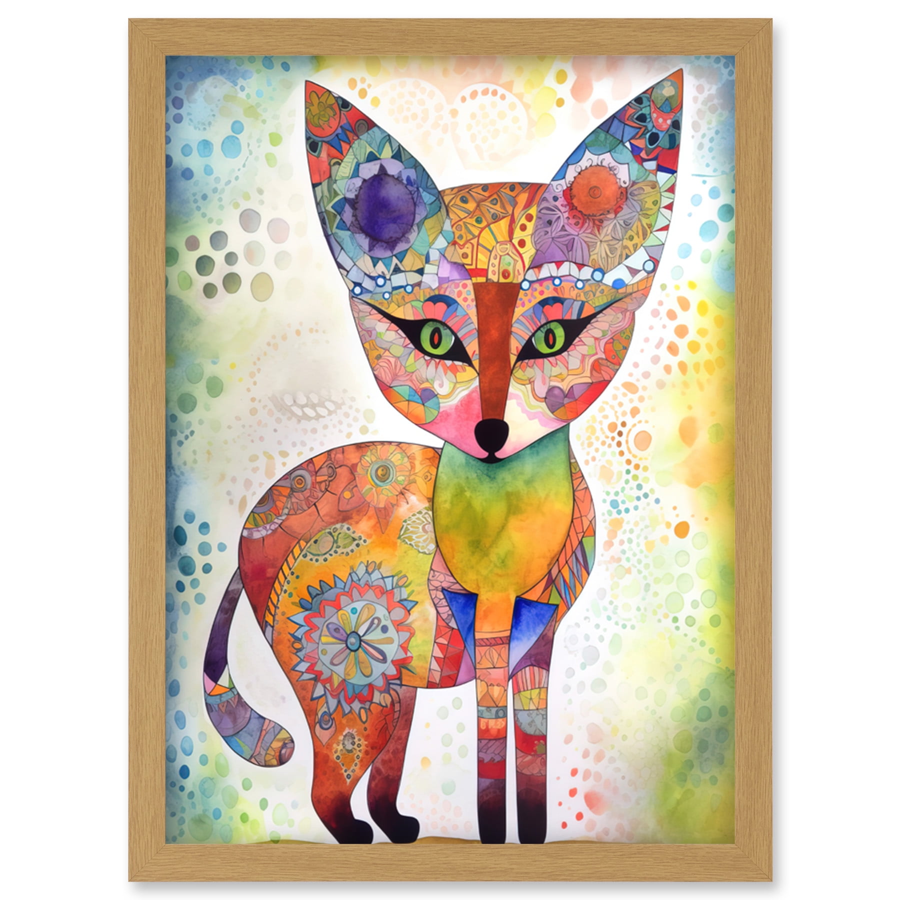 Fox Folk Art Watercolour Painting Artwork Framed Wall Art Print A4 ...