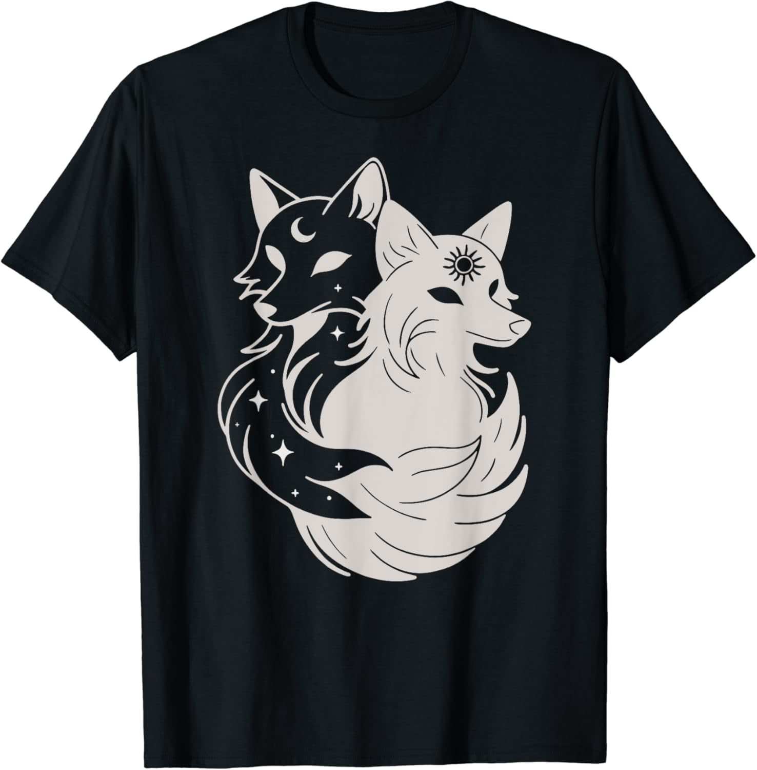 Fox Foxes Sun Stars Night Moon Day Spirit Celestial Sky Alt T-Shirt ...