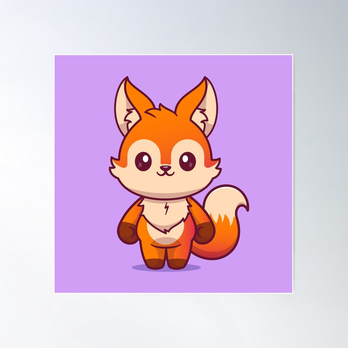 Fox Frolic: Cute Standing Fox Cartoon Poster Wall Art, Modern Wall ...