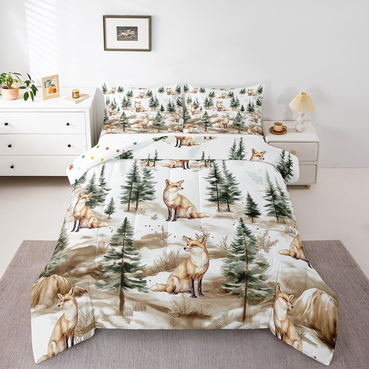 Fox Full Bedding Set,Cartoon Woodland Animal Print Comforter Set,Jungle ...