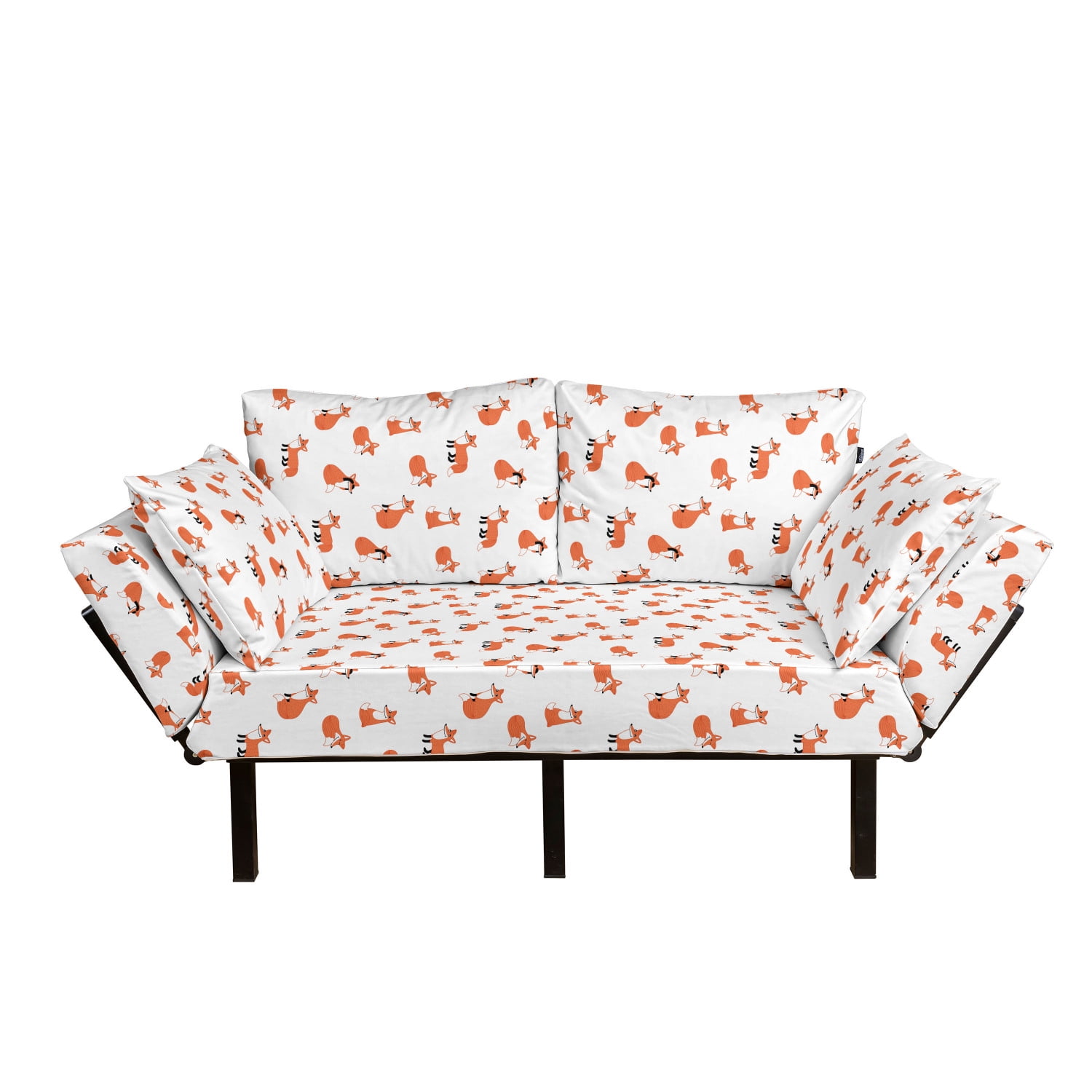 Fox Futon Couch, Hand Drawn Funny Fox Playing Peekaboo Sleeping and ...