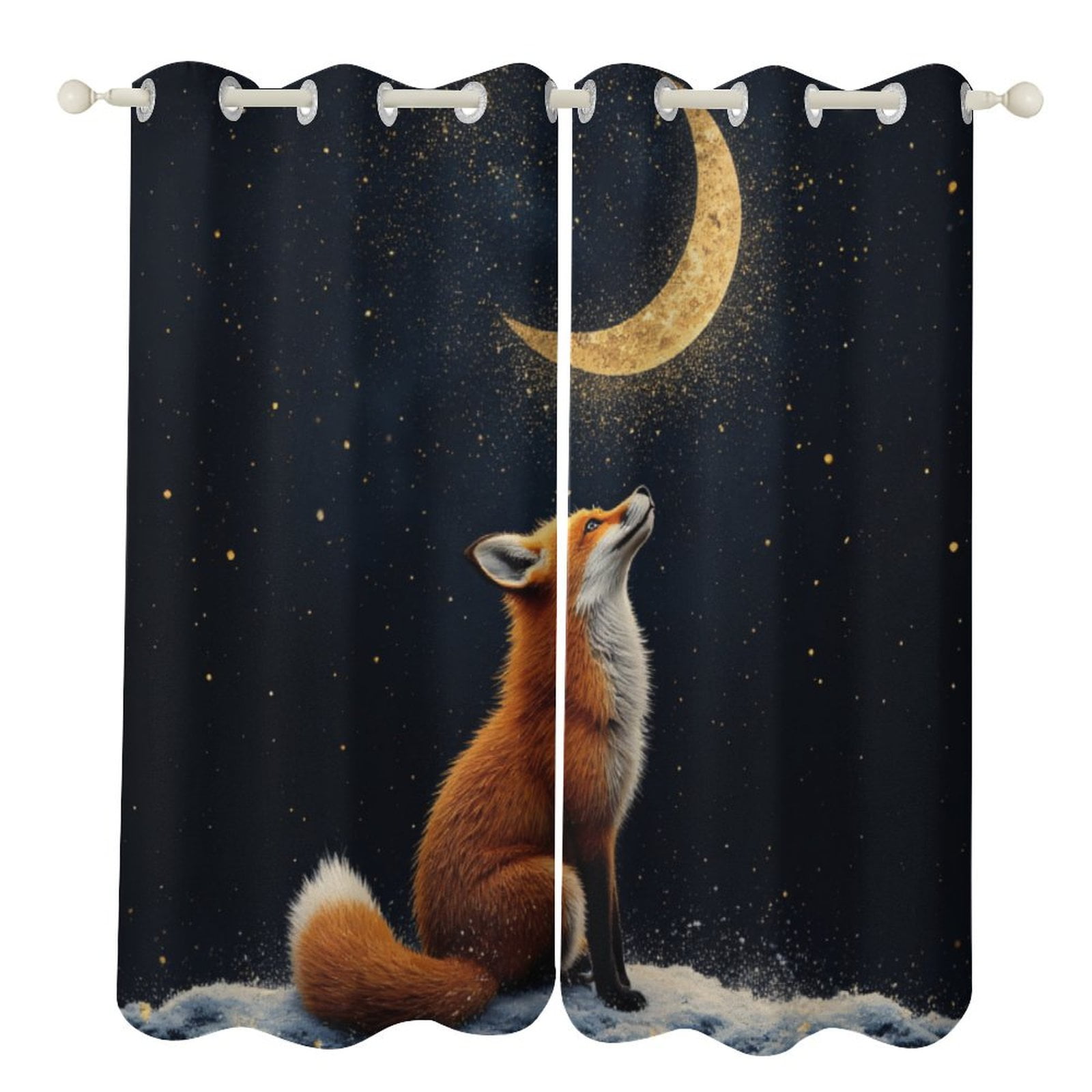 Fox Gazing at Crescent Moon Luxury Window Curtains Blinds for Living Room Kids Bedroom Bathroom ...