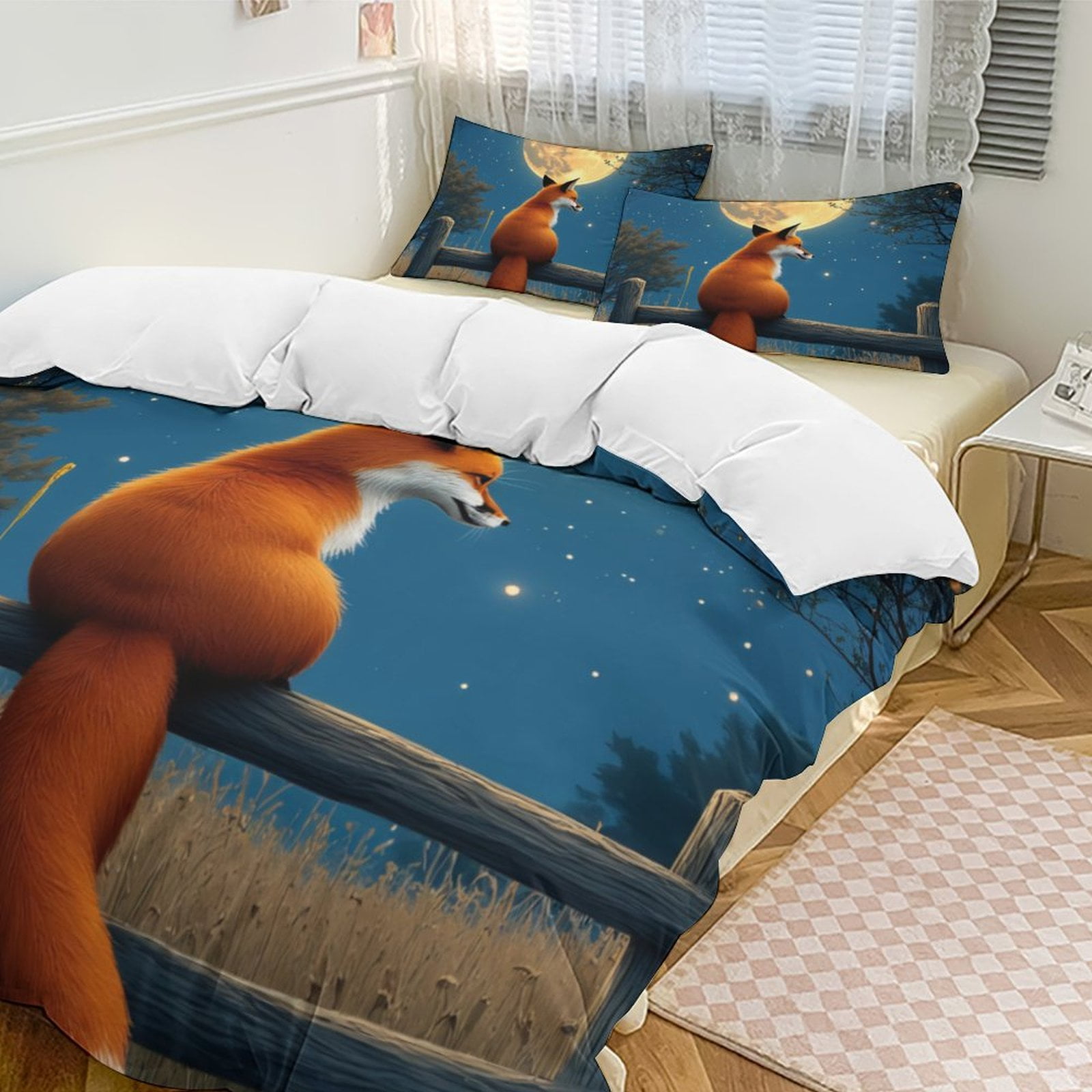 Fox Gazing at Moon 3D Duvet Cover Set Quilt Cover Theme of Kid Boy Girl ...