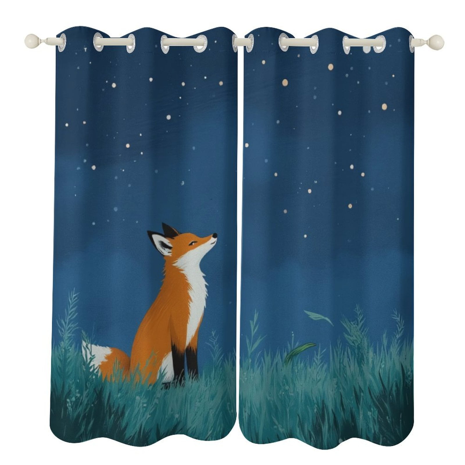 Fox Gazing at Starry Night 2 Panels Curtains for Bedroom Living Room ...