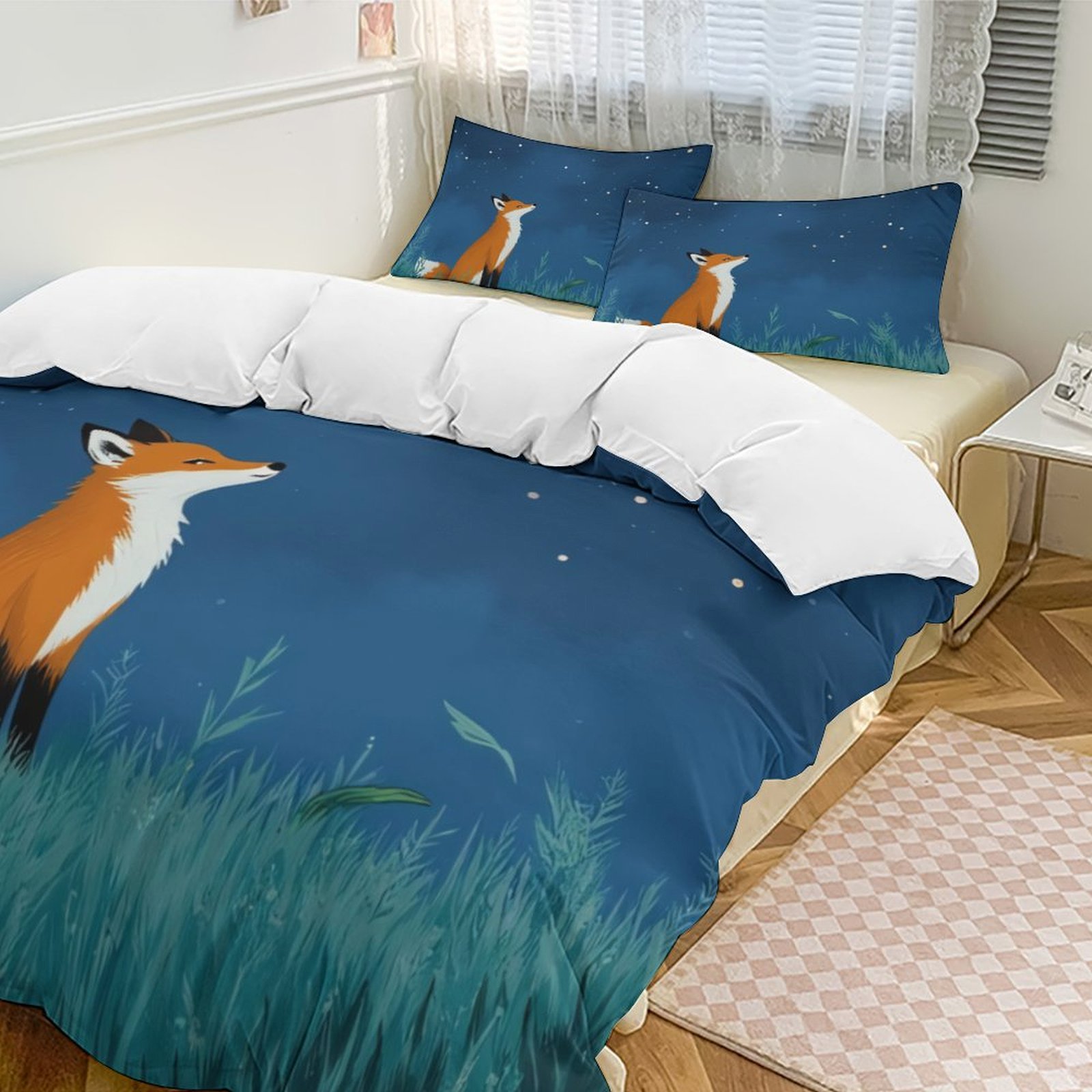 Fox Gazing at Starry Night Duvet Cover Set Bedding Set Polyester Quilt ...