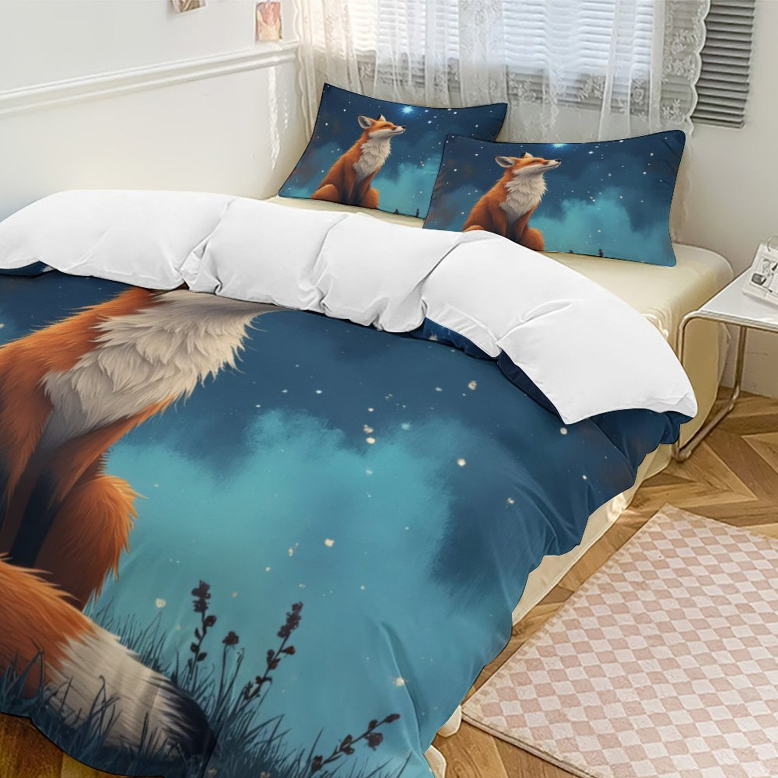 Fox Gazing at Starry Sky 3D Duvet Cover Set Quilt Cover Theme of Kid ...