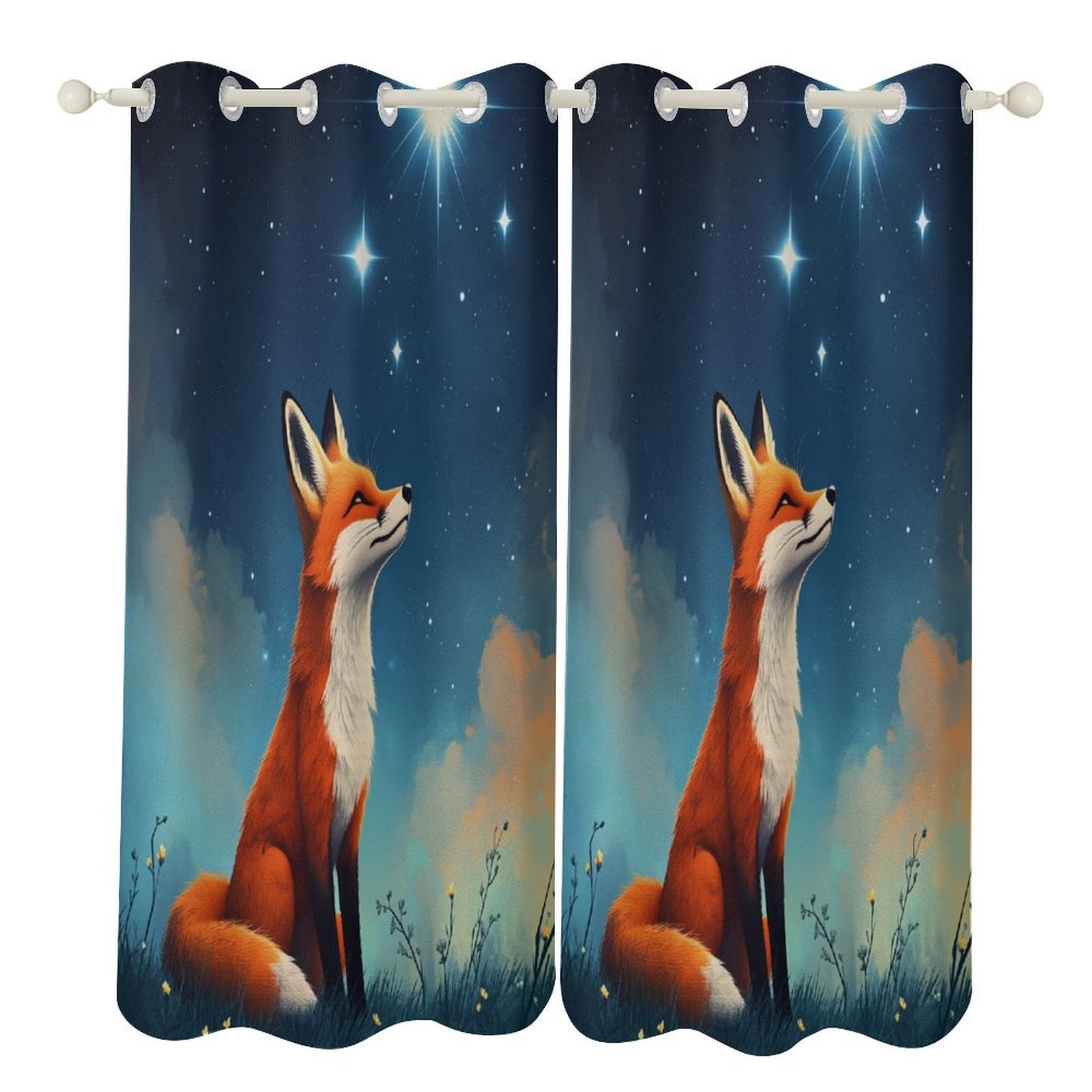 Fox Gazing at Stars-2 Blackout Curtain 3d Printed Window Curtain ...