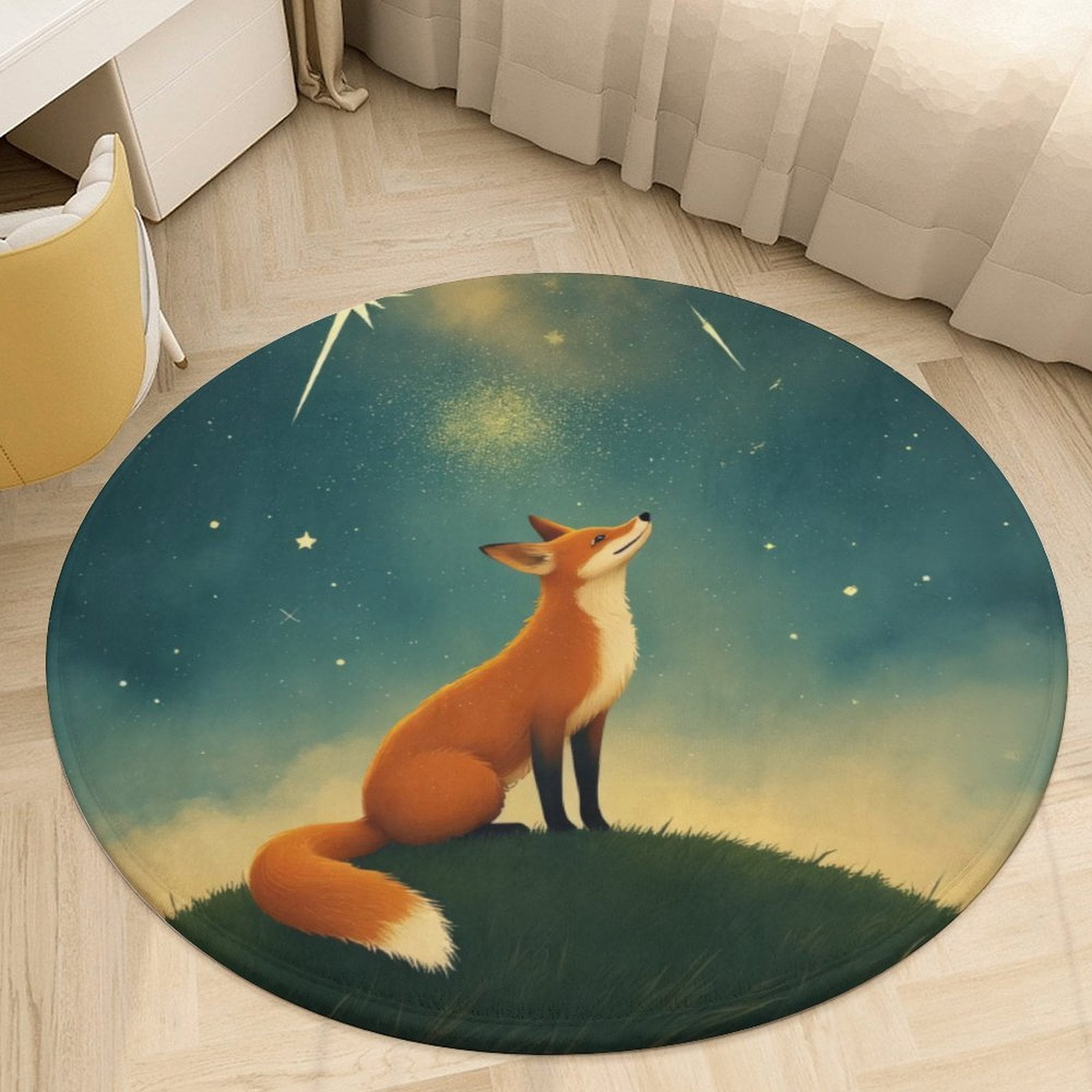 Fox Gazing at Stars Round Area Rugs for Bedroom Living Room, 6FT Soft ...