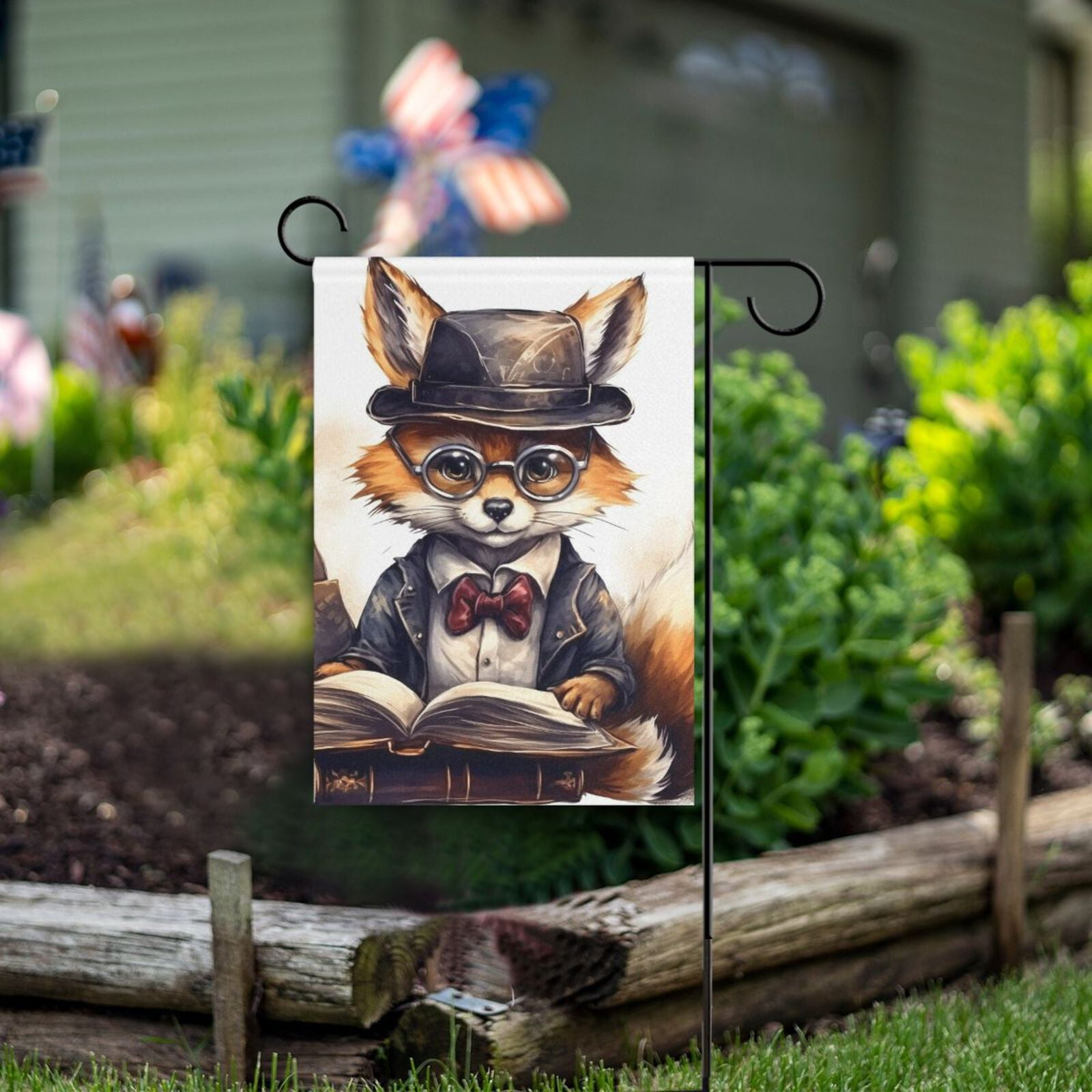 Fox Glasses Book Hat Suit Garden Flag Double Sided Outdoor Banners for ...