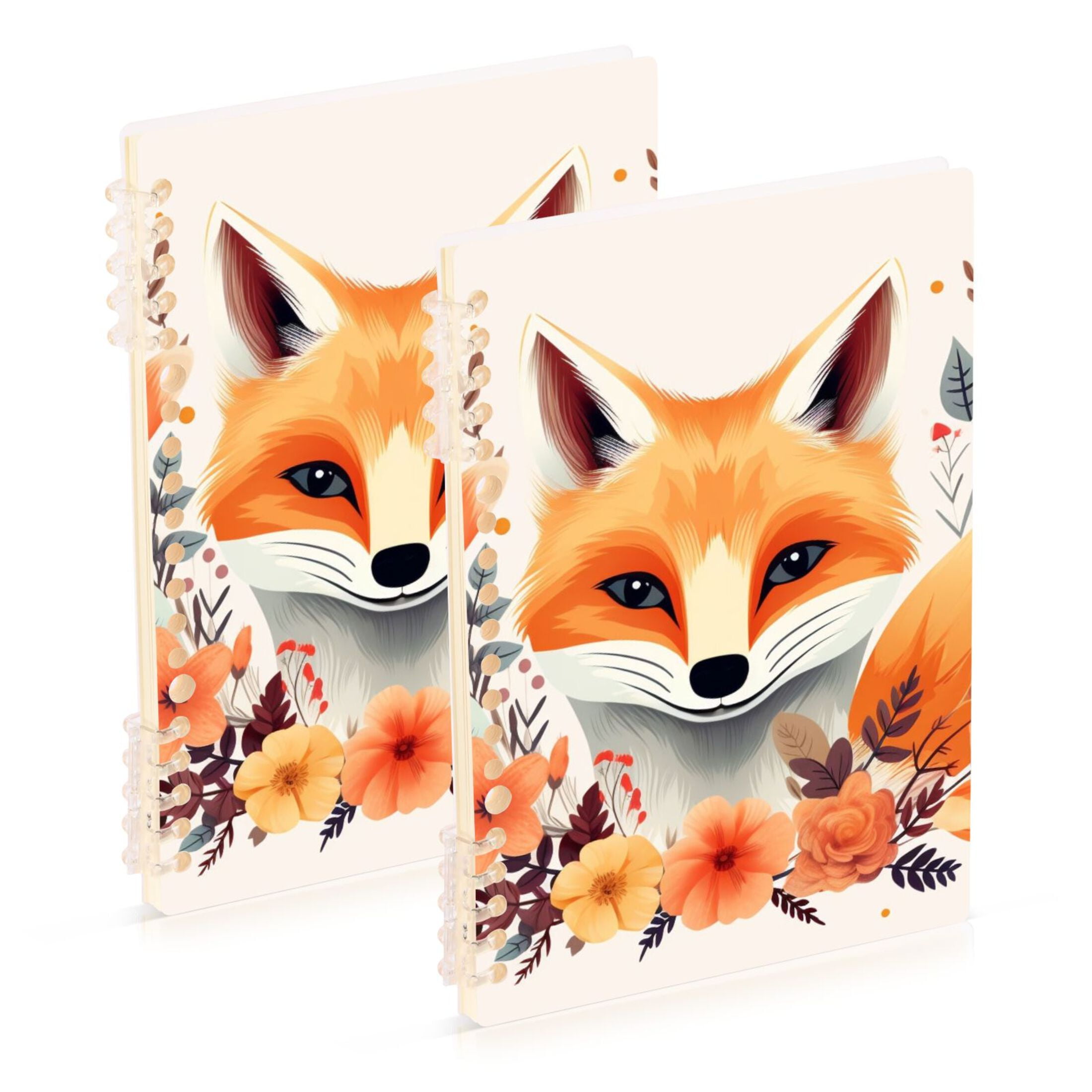 Fox Head Flowers Ring Binder Notebook Journey Note Diary College Ruled ...